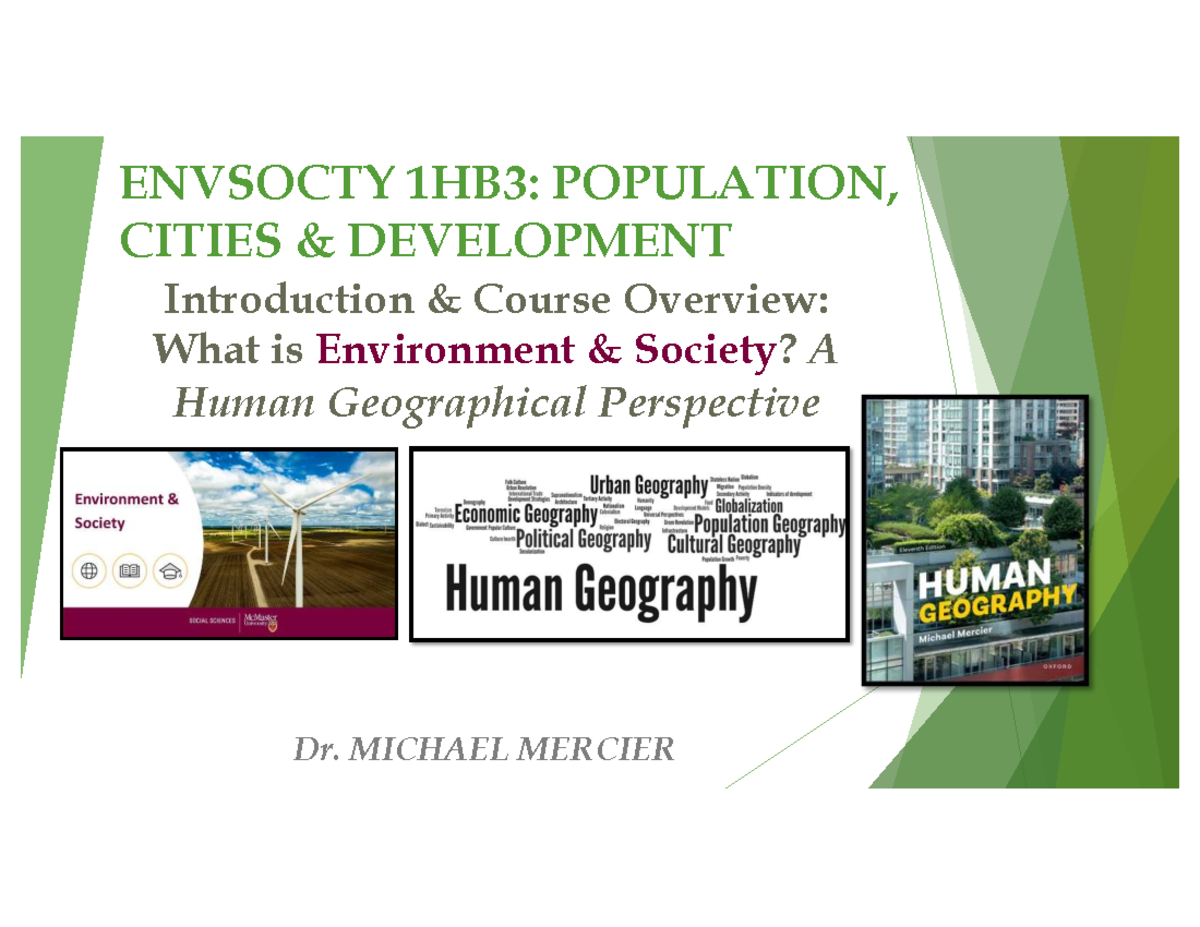 ENVSOCTY 1HB3: Introduction to Environment Society and Geography - Studocu