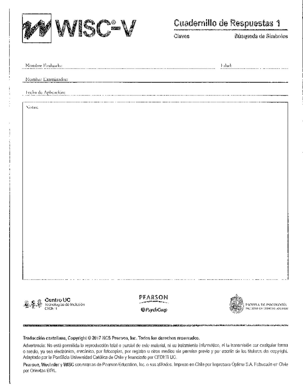 WISC V Cuadernillo Claves Y Busqueda DE Simbolos - Psicologia - Studocu