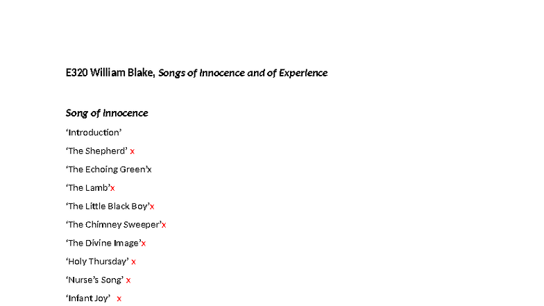 E320 William Blake: Analysis of "Songs of Innocence and Experience ...