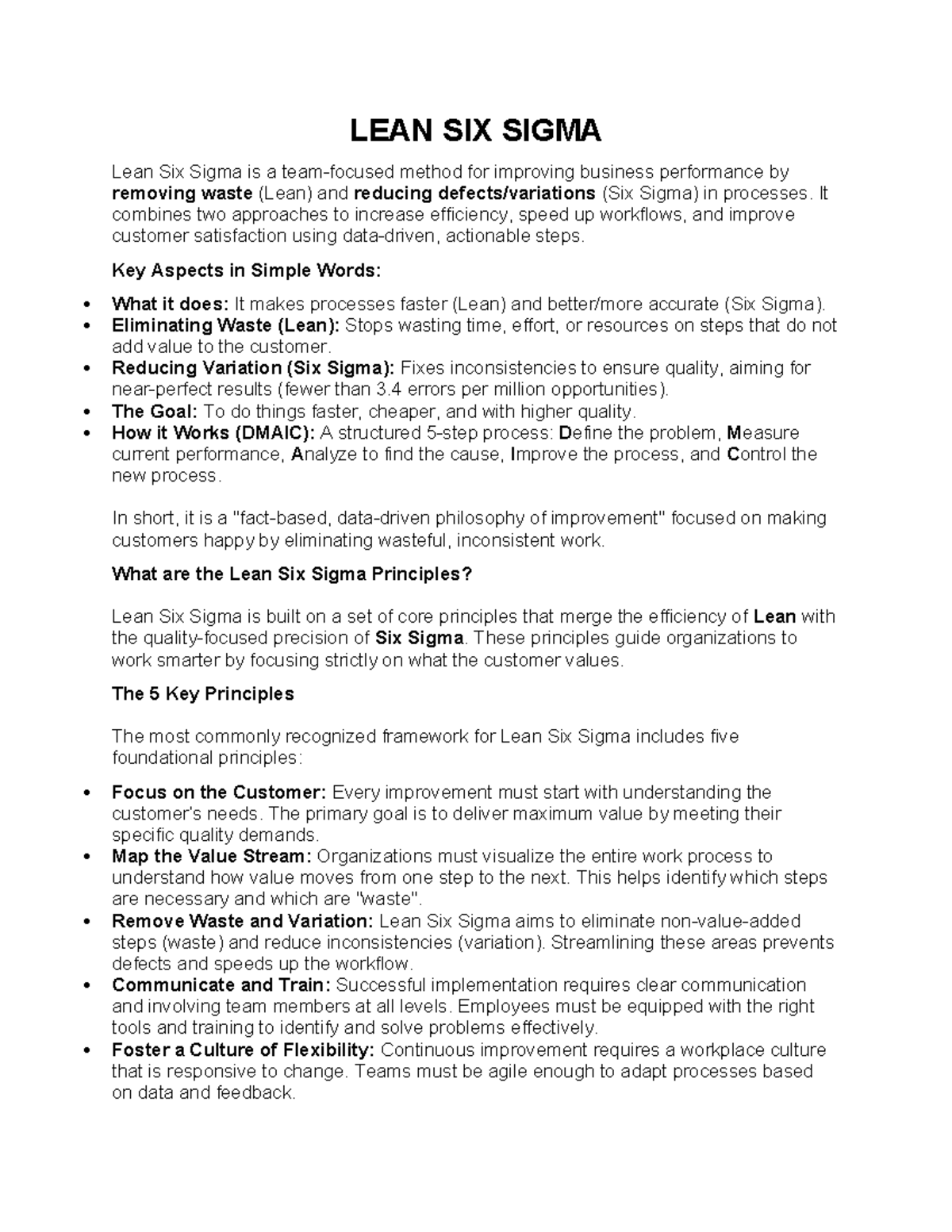 LEAN SIX SIGMA: Principles and Practices for Business Efficiency - Studocu