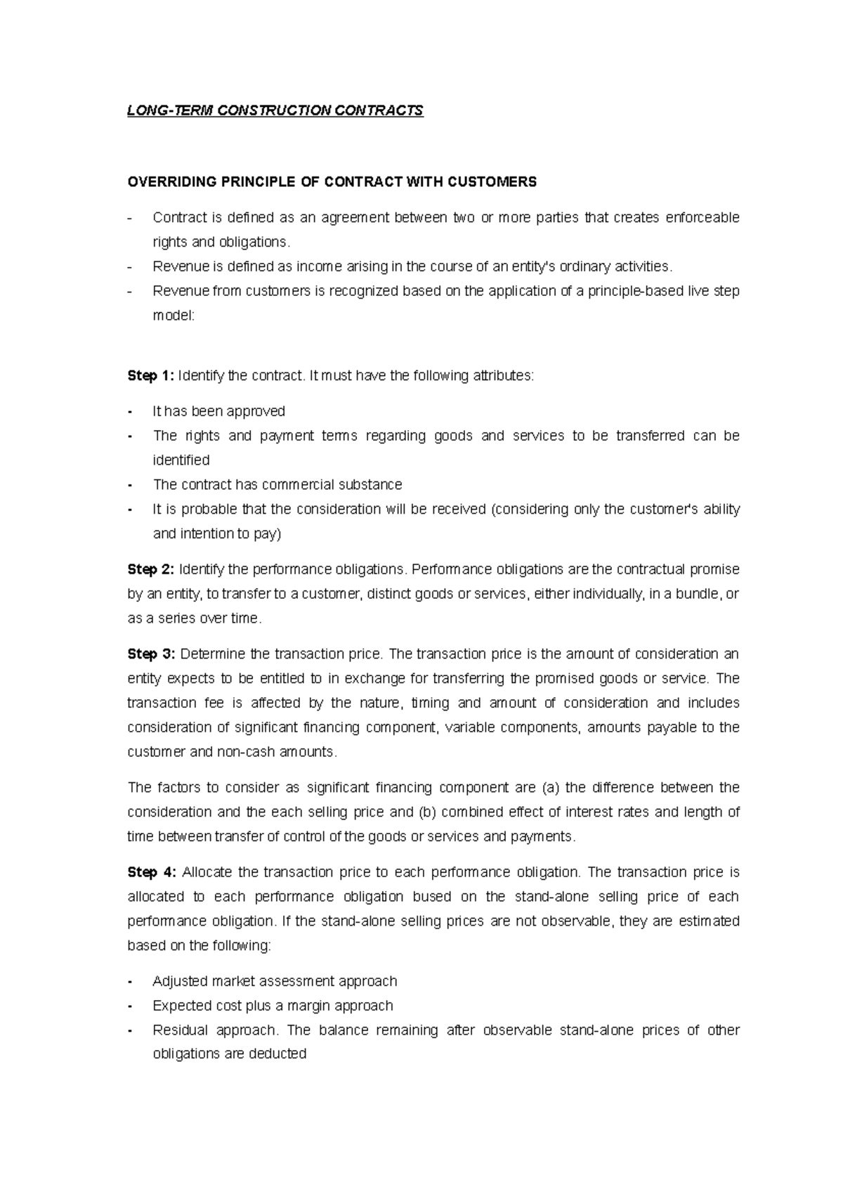Long-Term Construction Contracts: Revenue Recognition & Analysis - Studocu