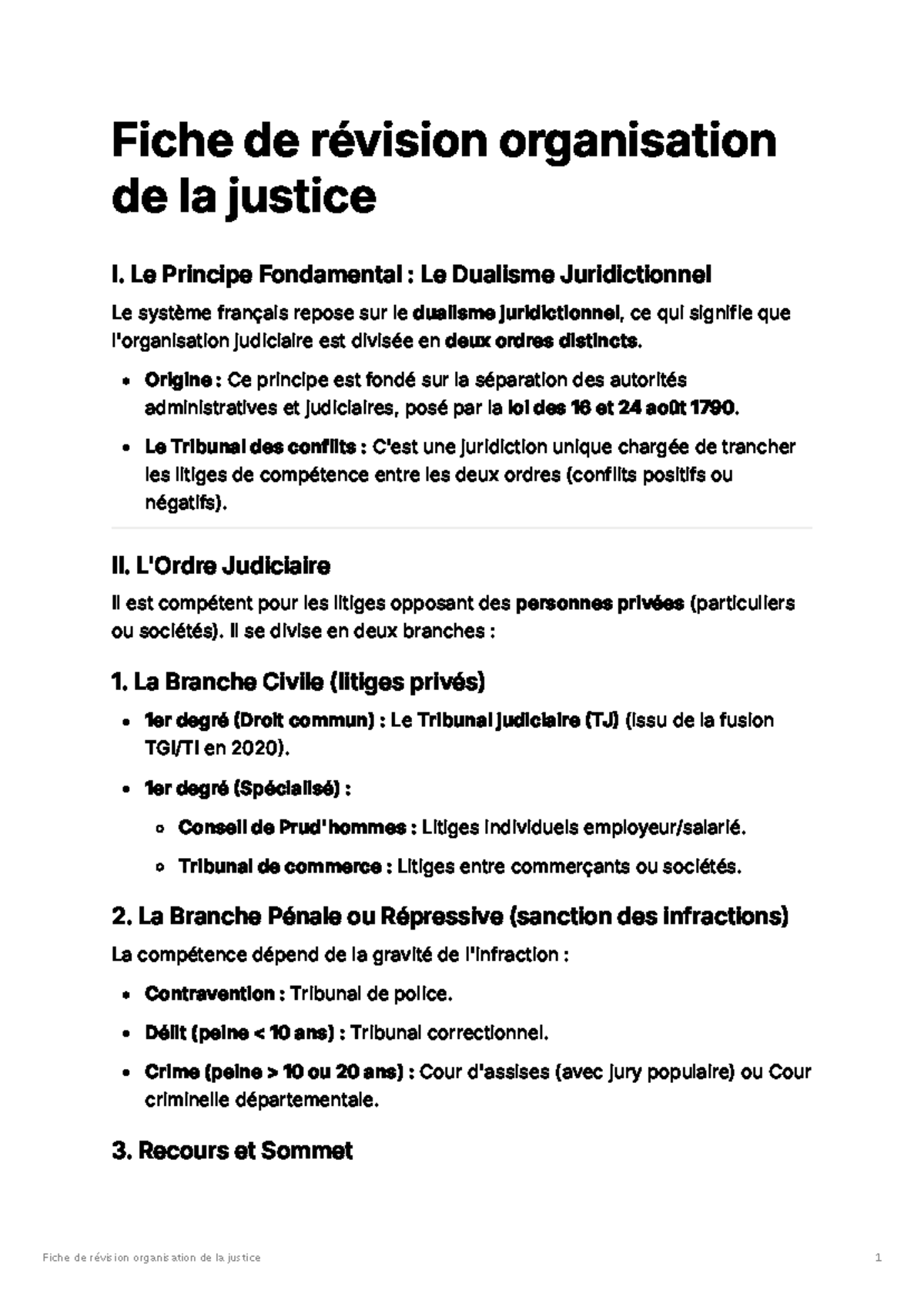 Fiche de révision : Organisation de la Justice I - Dualisme ...