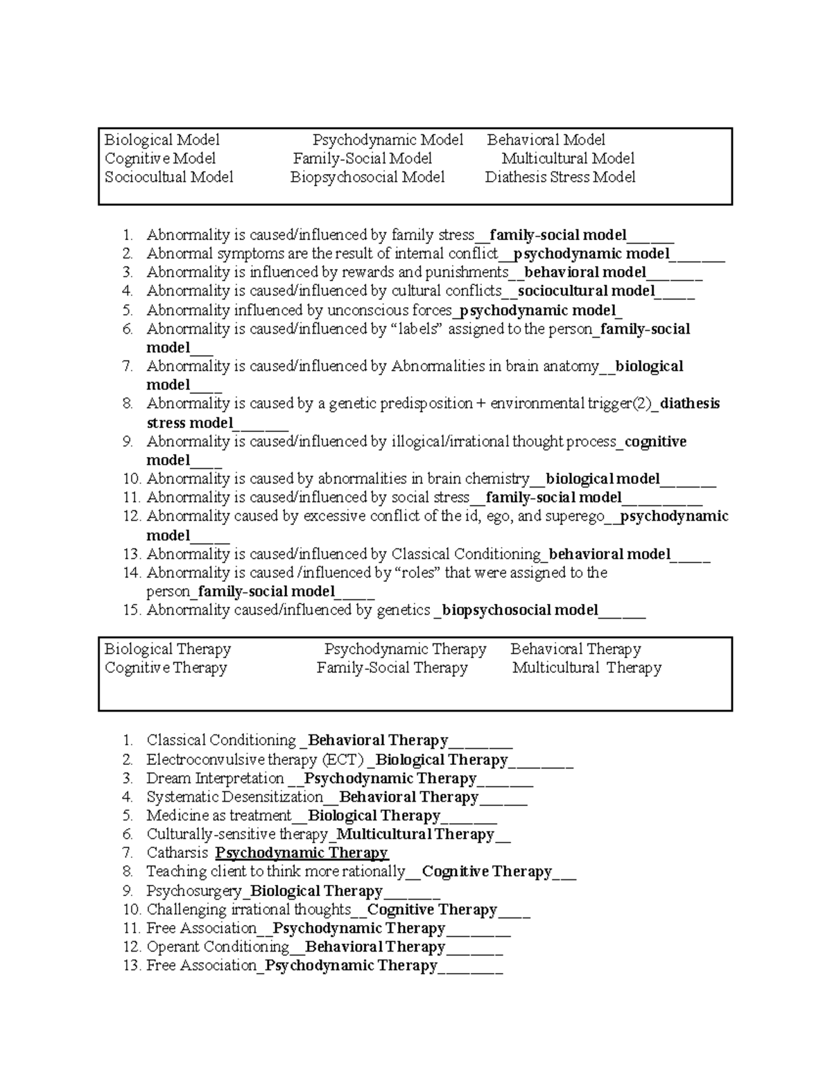 Abnormal Psychology: Therapy Models & Effectiveness Summary (PSY 101 ...