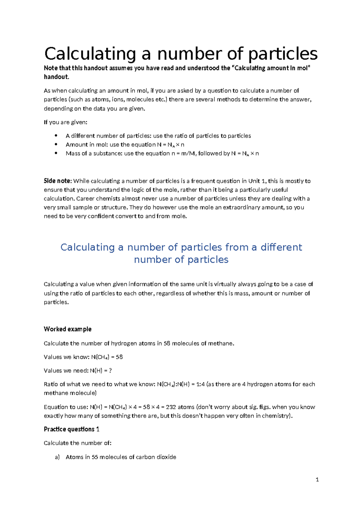 Calculating Particles: Methods & Practice Questions for Chem 101 - Studocu