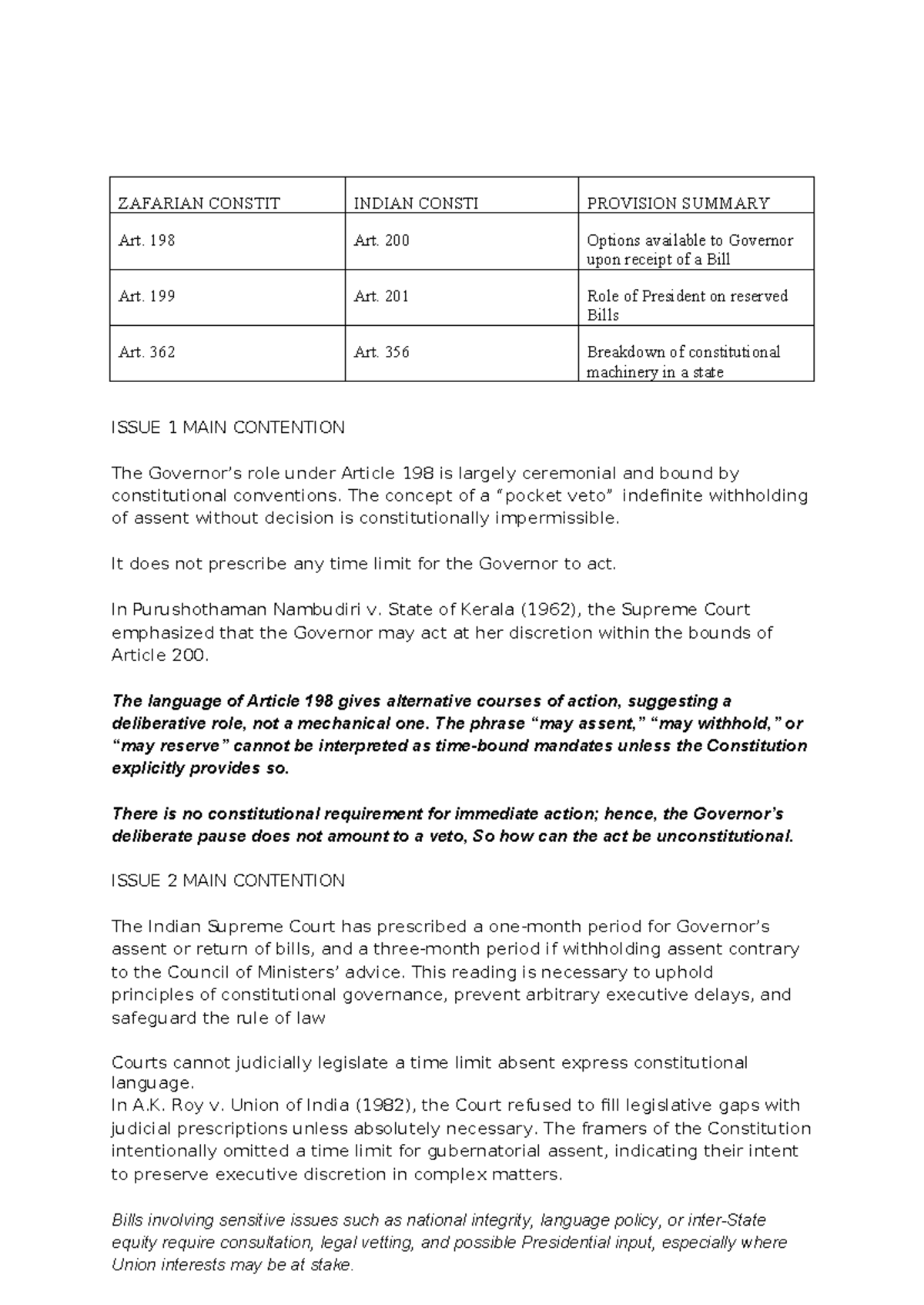 17TH MOOT: Summary of Indian Constitutional Provisions on Legislative ...