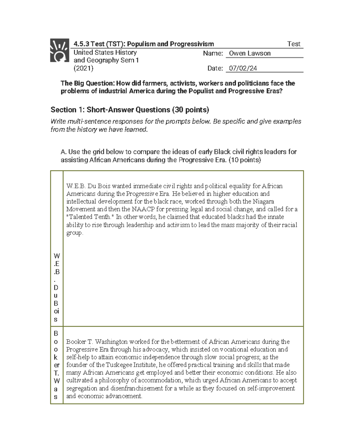 4.5.3 Test (TST) - Analyzing Populism and Progressivism in History ...