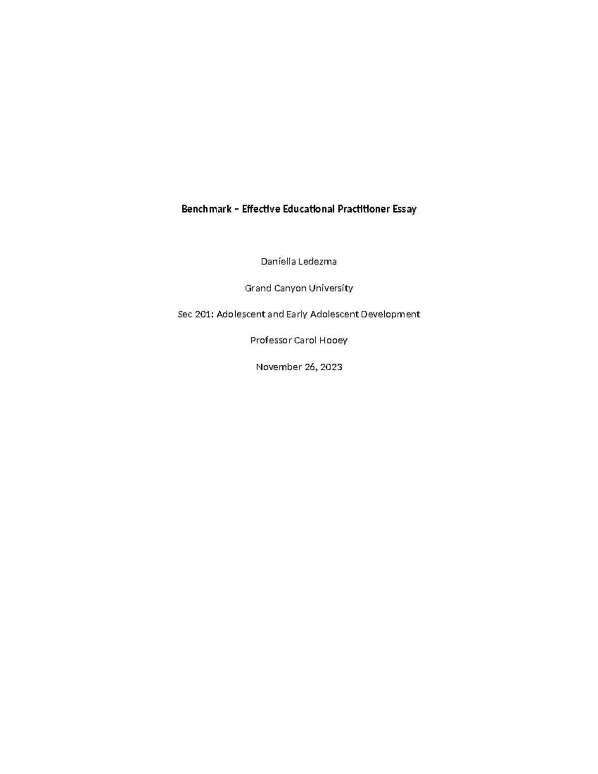 Sec 201: Benchmark - Effective Educational Practitioner Essay - Studocu
