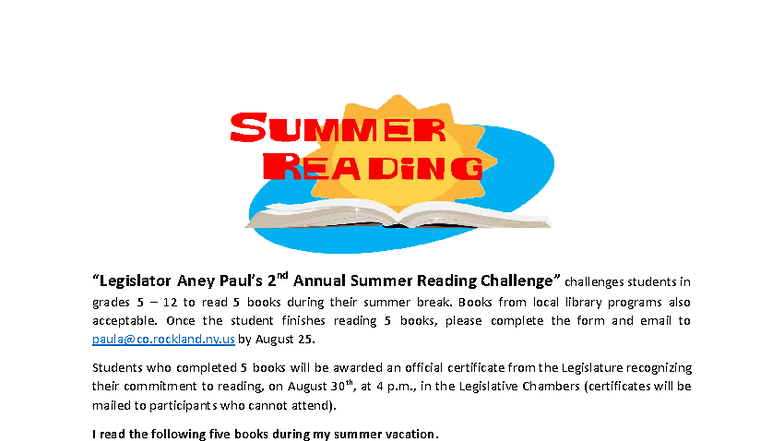AP Summer Reading Program: 5 Books Challenge Form - Studocu