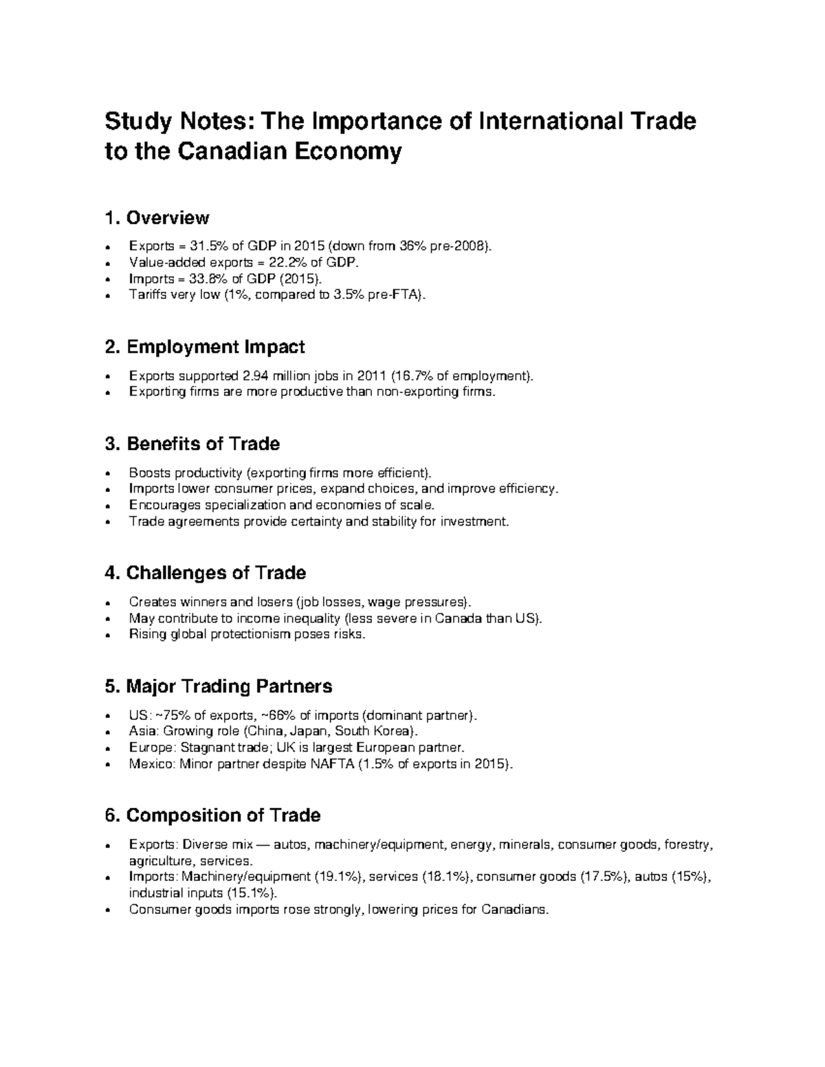 International Trade Canada Study Notes: Economic Impact & Challenges ...
