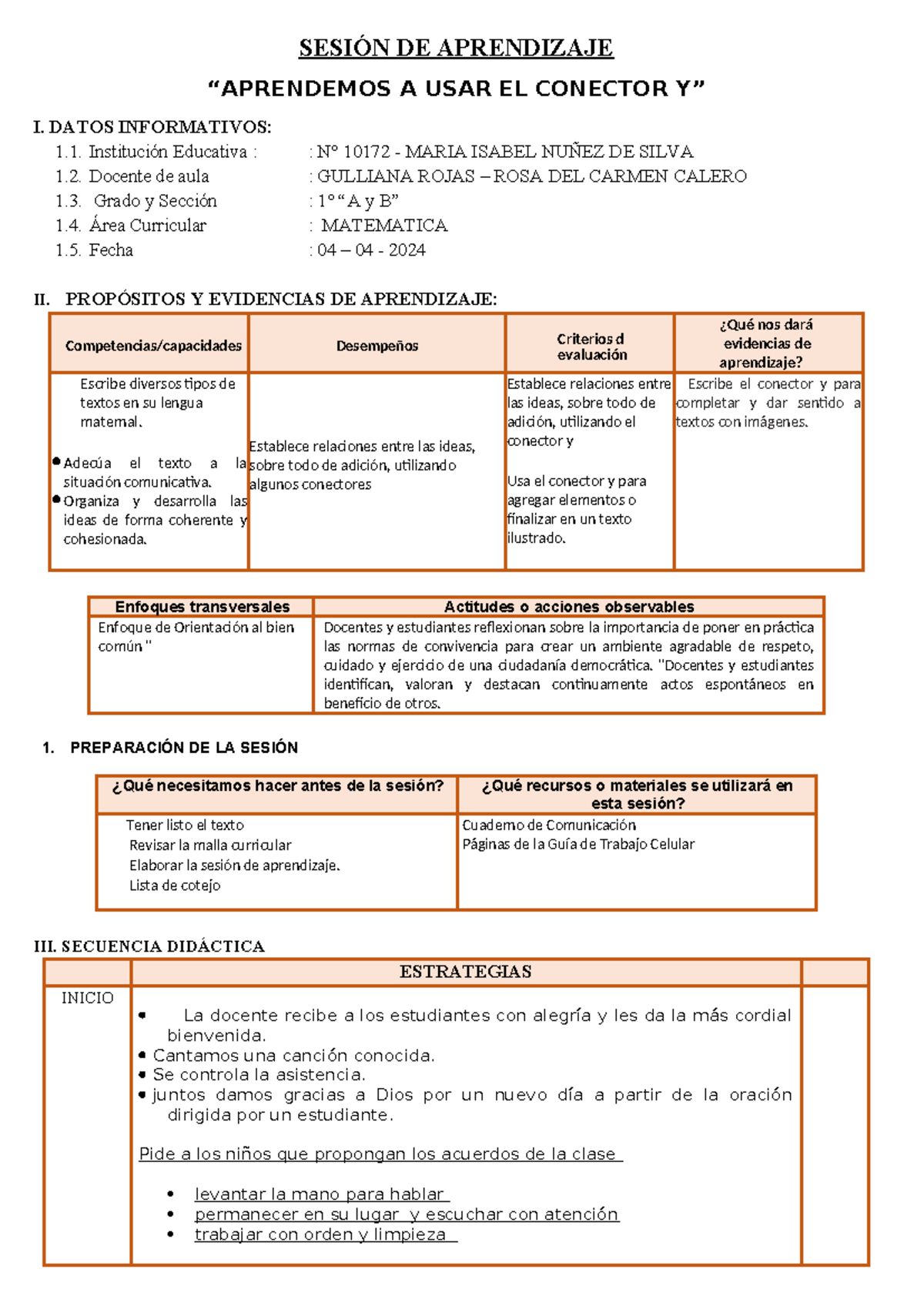 Aprendemos a Usar el Conector "Y" - Sesión de Aprendizaje 1° A y B ...