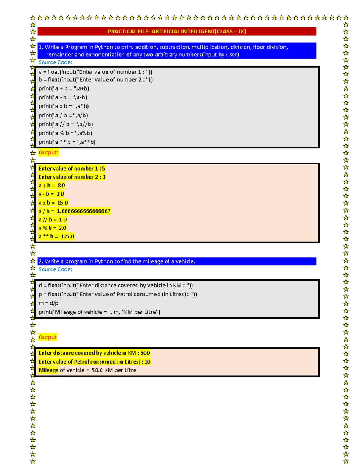 Practical File for Class IX (Term 1) - Python Programming Exercises - Studocu