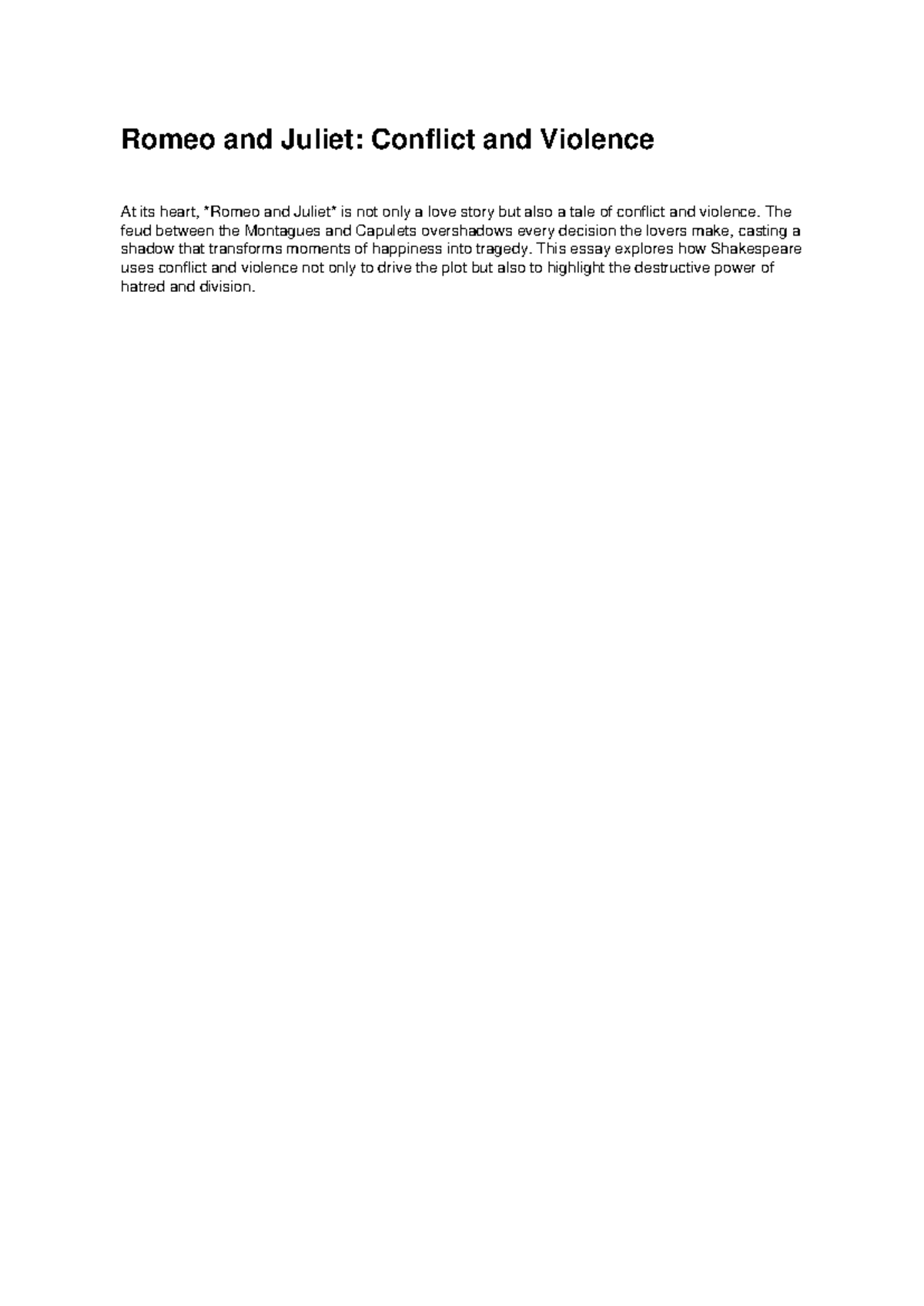 Romeo and Juliet (ENG 101): Exploring Themes of Conflict and Violence ...