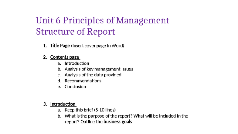 Unit 6 Principles of Management: Report Structure Guide - Studocu