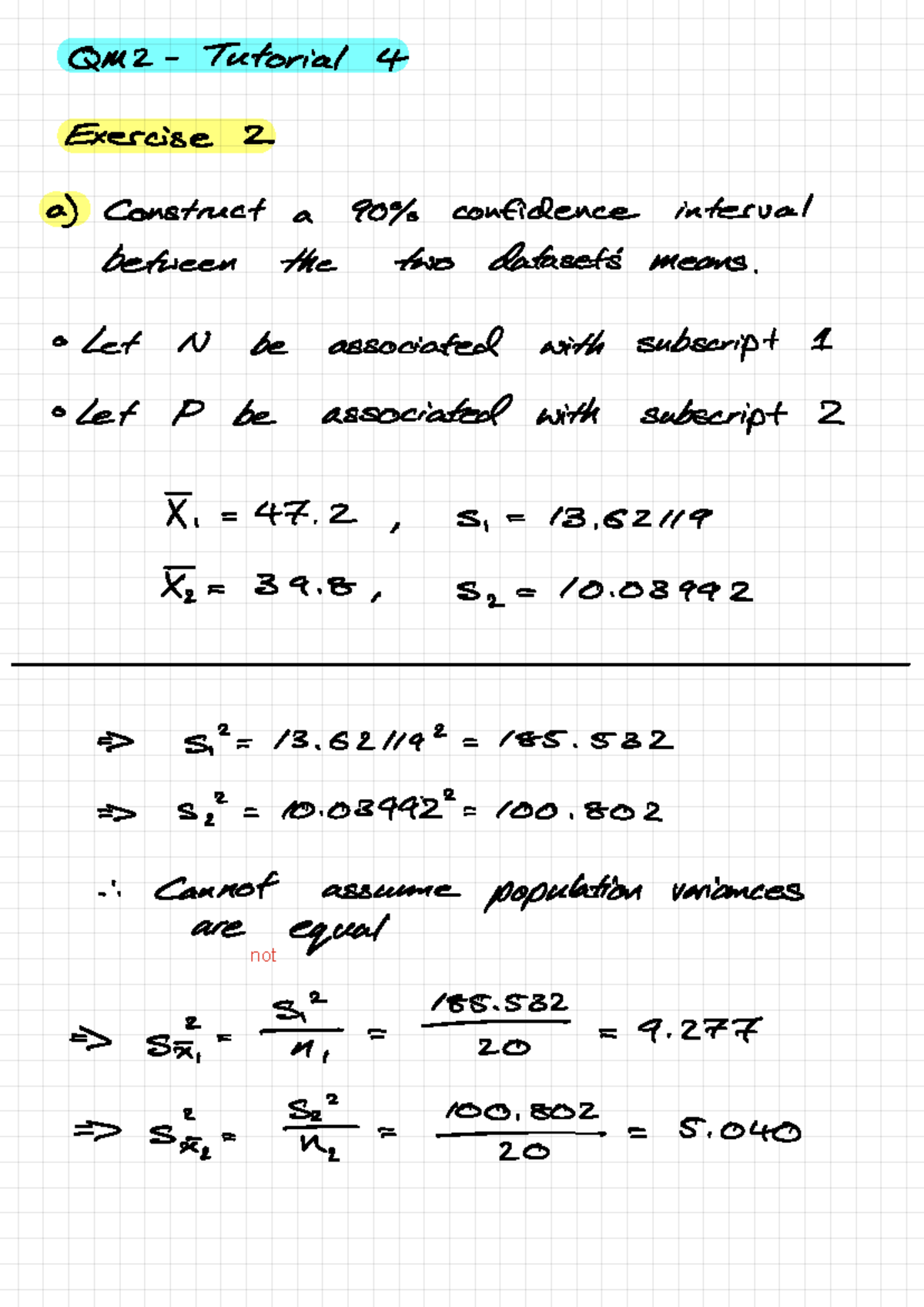 QM2 Tutorial 4 - Exercise on Confidence Intervals and Variances - Studocu