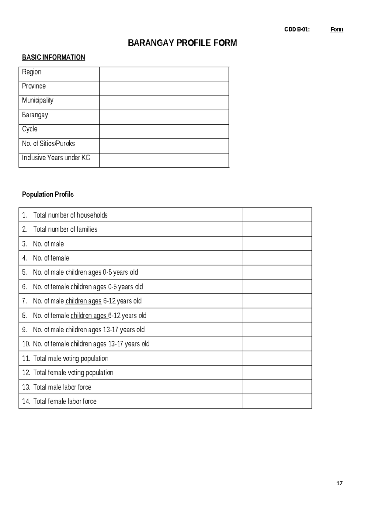 Barangay Profile Form: Comprehensive Data Collection Guide - Studocu