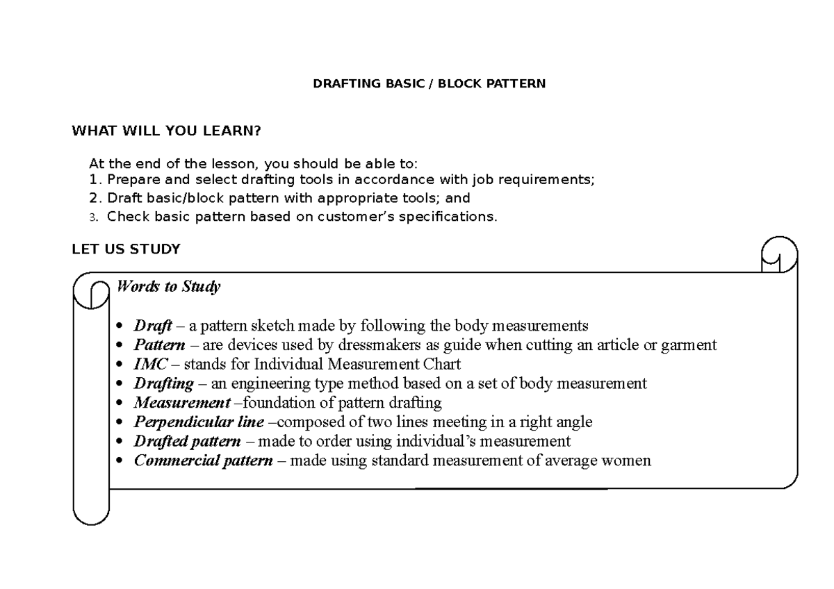 Basic Block Pattern Drafting Guide for Fashion Design (FASH 101) - Studocu