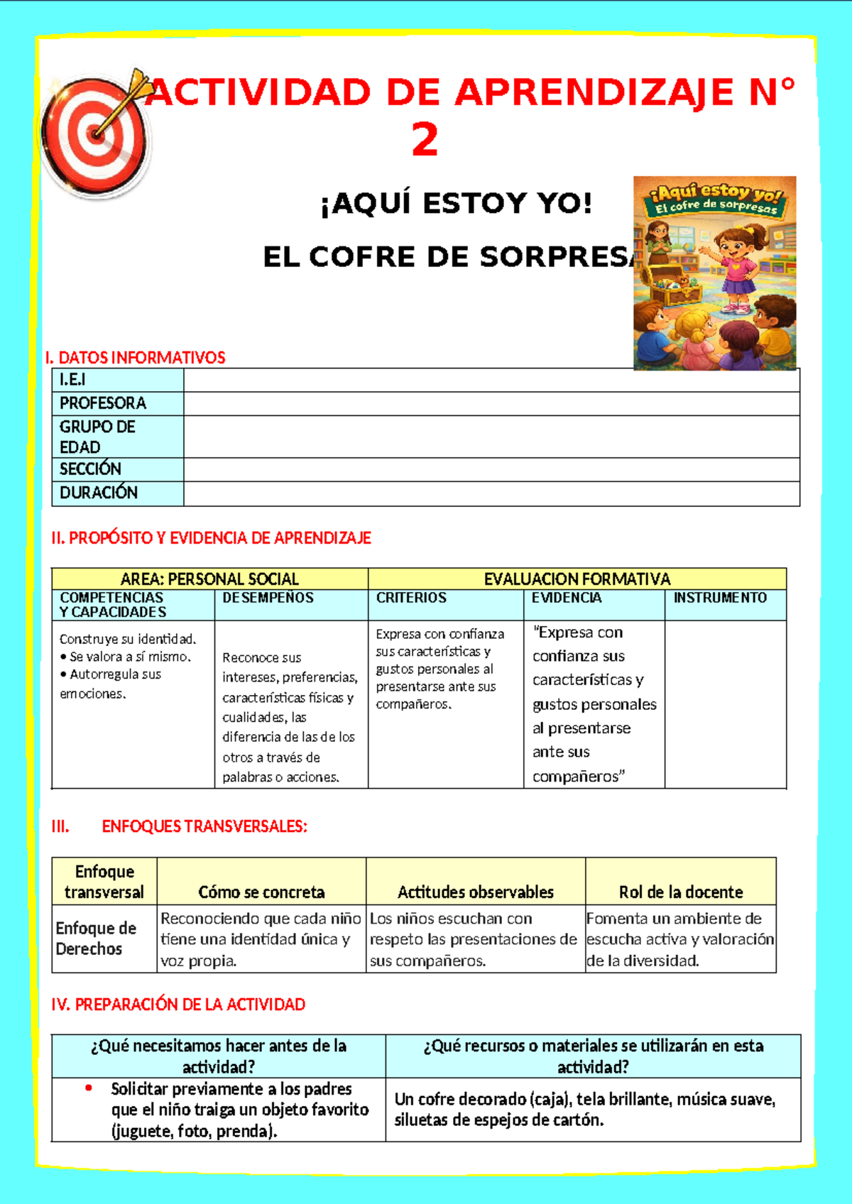 Actividad de Aprendizaje 2: El Cofre de Sorpresas en I.E.I. - Studocu