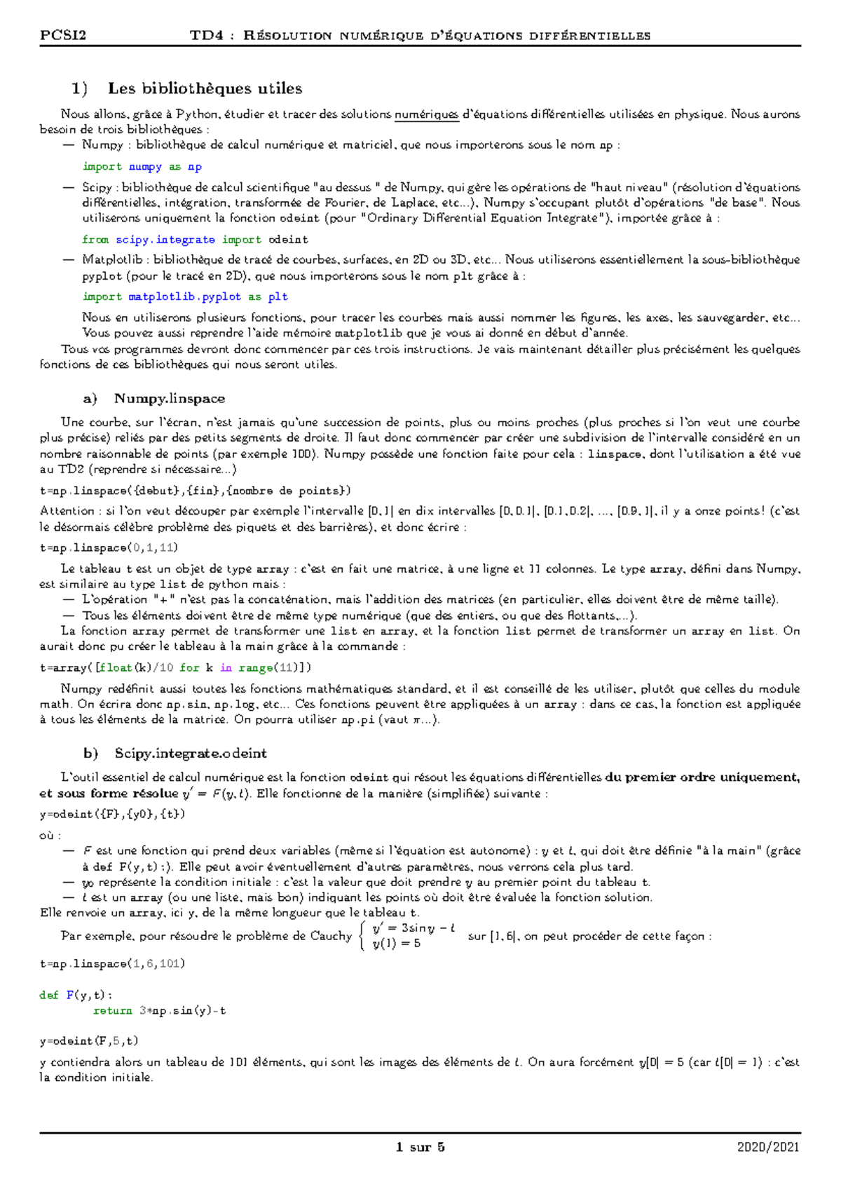 TD Équations Différentielles en Python : Bibliothèques et Applications ...