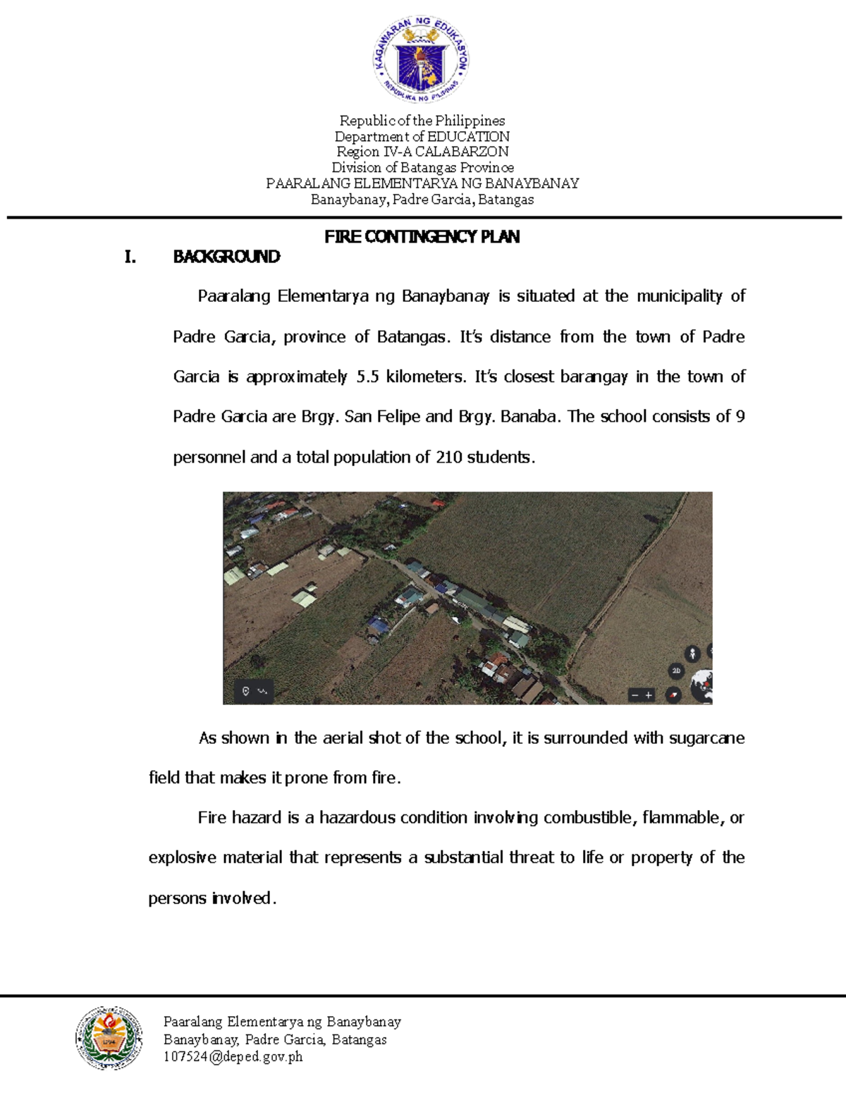 FIRE Contingency Plan for Paaralang Elementarya ng Banaybanay - Studocu