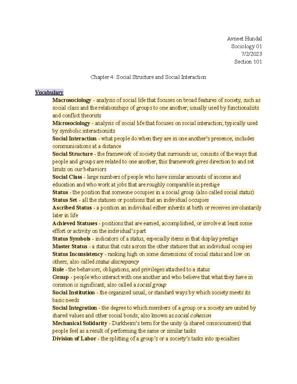 Sociology 01 - Chapter 4: Social Structure & Interaction Notes - Studocu