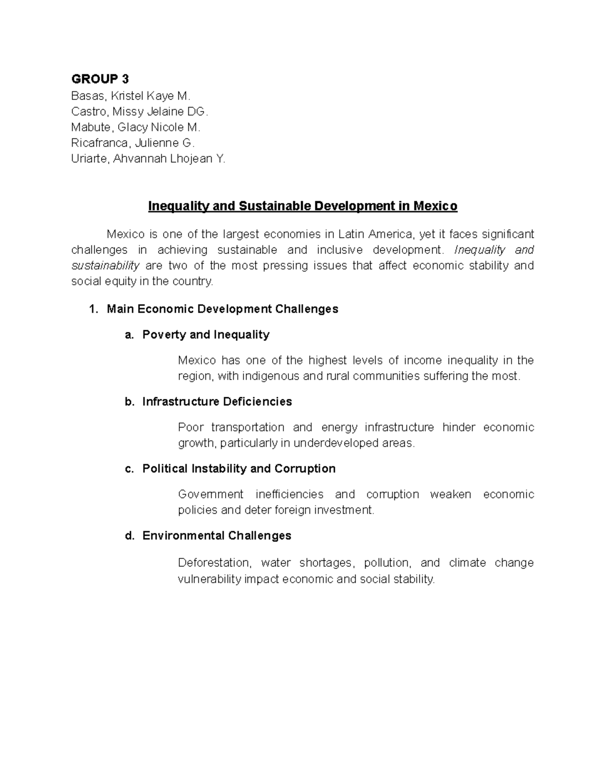 ECON DEV Group ACT - Inequality & Sustainable Dev in Mexico - Studocu