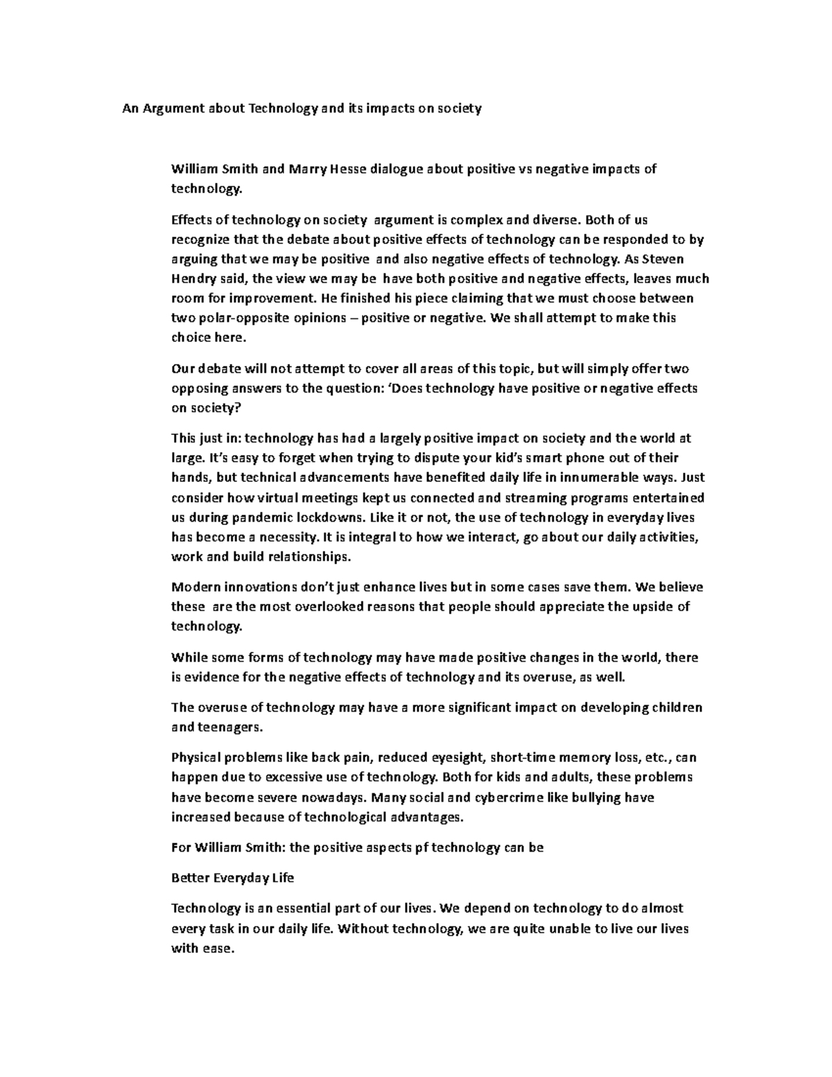 Debate on Technology's Impact: Positive vs Negative Effects - Studocu