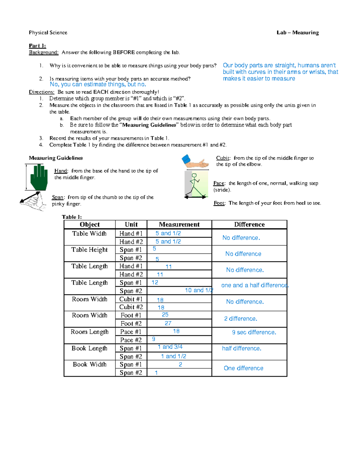 Measuring - Physical Science Lab – Measuring Part 1: Background: Answer ...