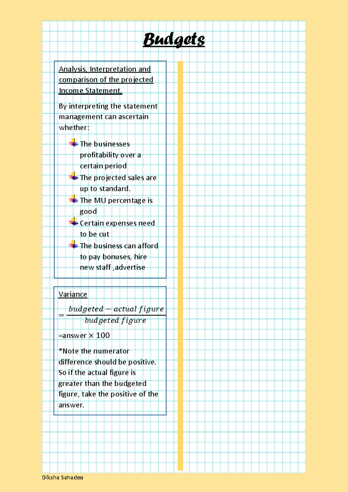 Budgets Notes for Grade 12: Income Statement Analysis and Calculations ...