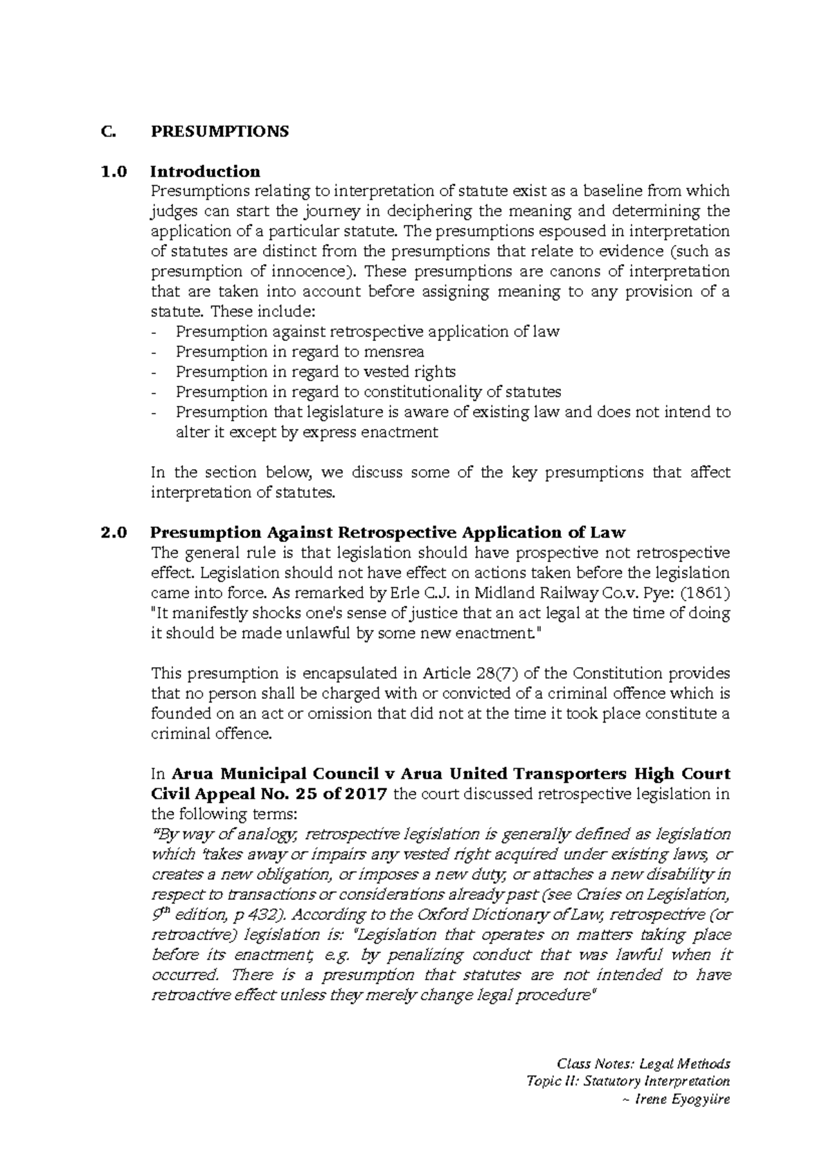 Presumptions in Statutory Interpretation - Legal Methods Class Notes ...