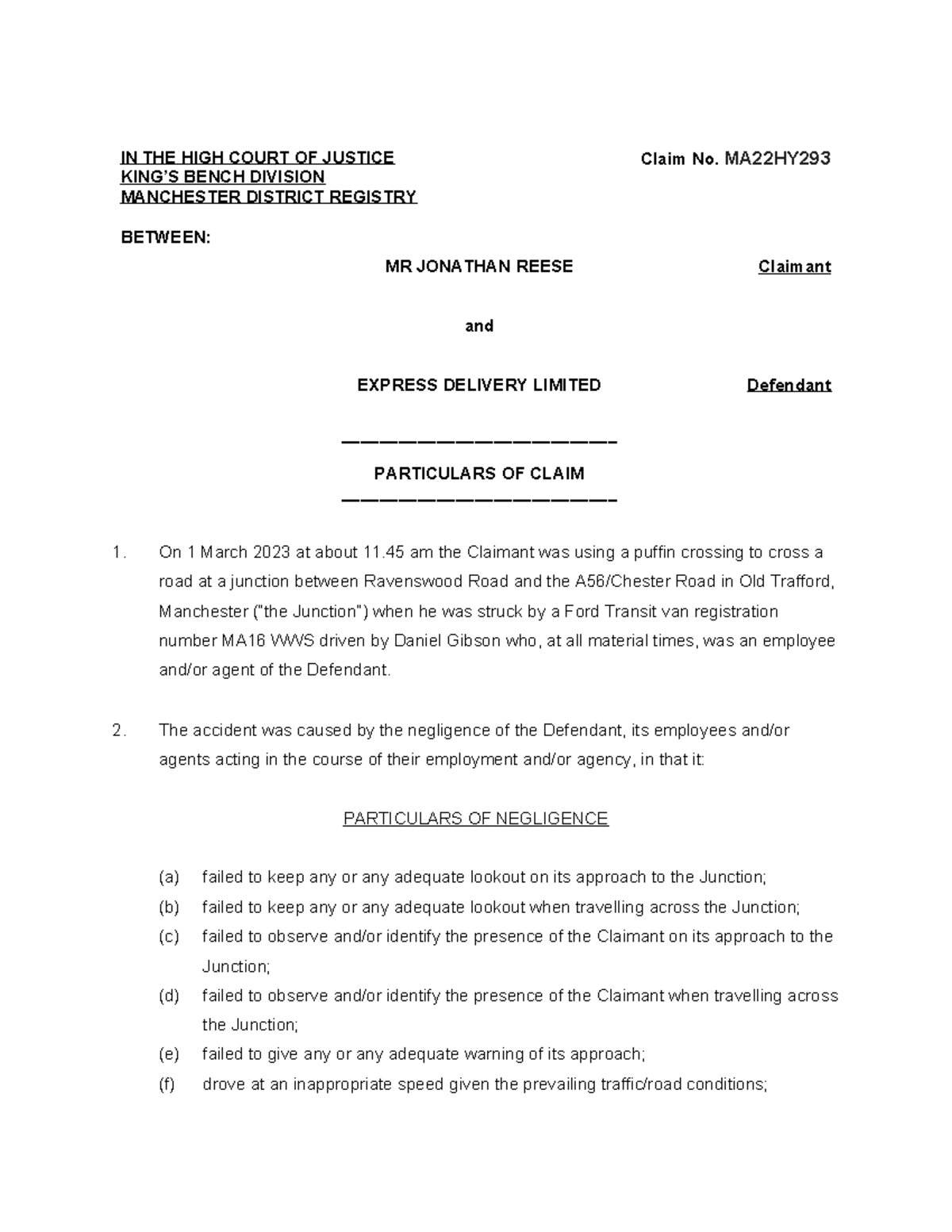 WS4 MA22HY293: Annotated Particulars of Claim - Jonathan Reese vs ...