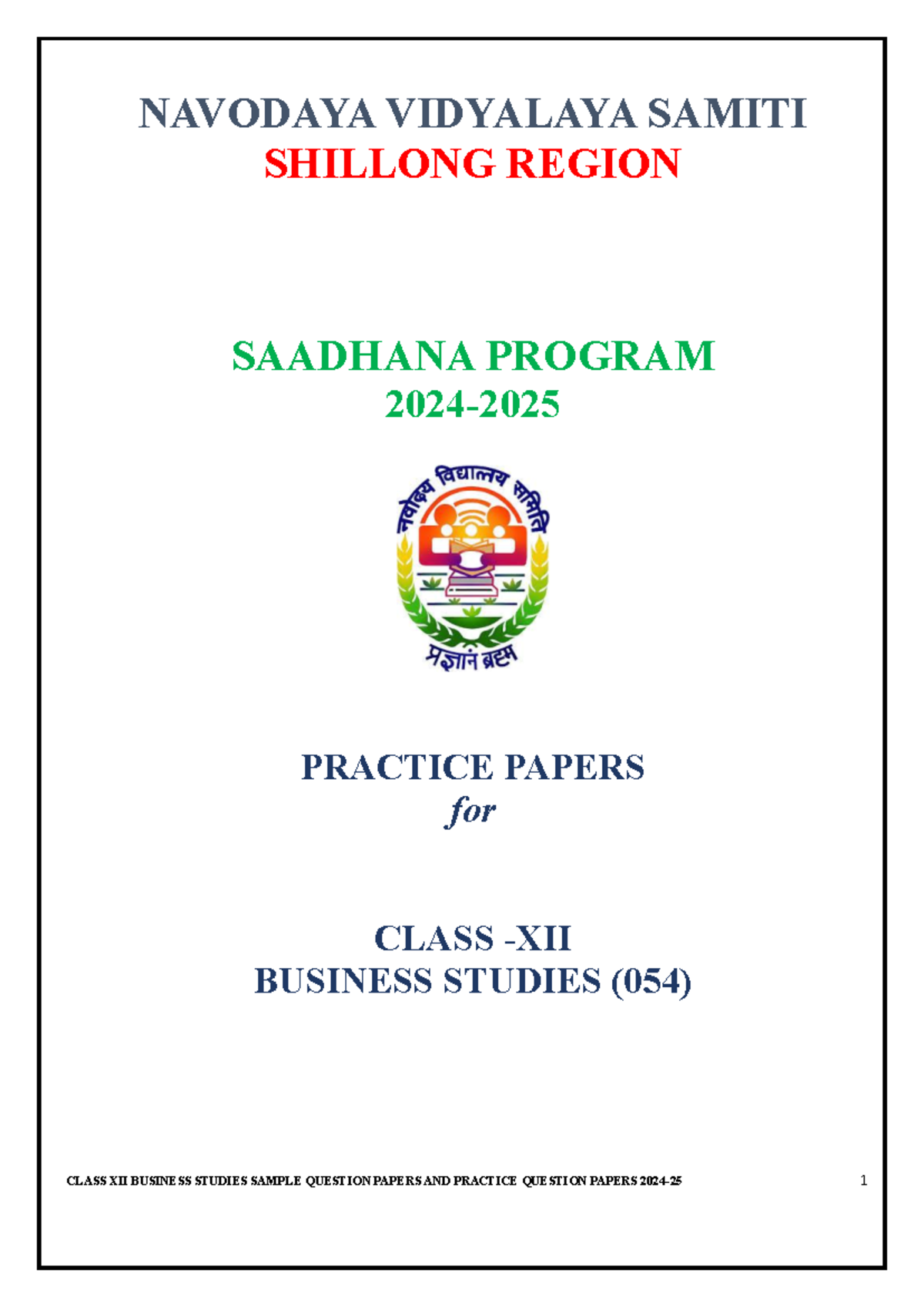 Business Studies XII Practice Question Papers (SQP & PQP) 2024-25 - Studocu