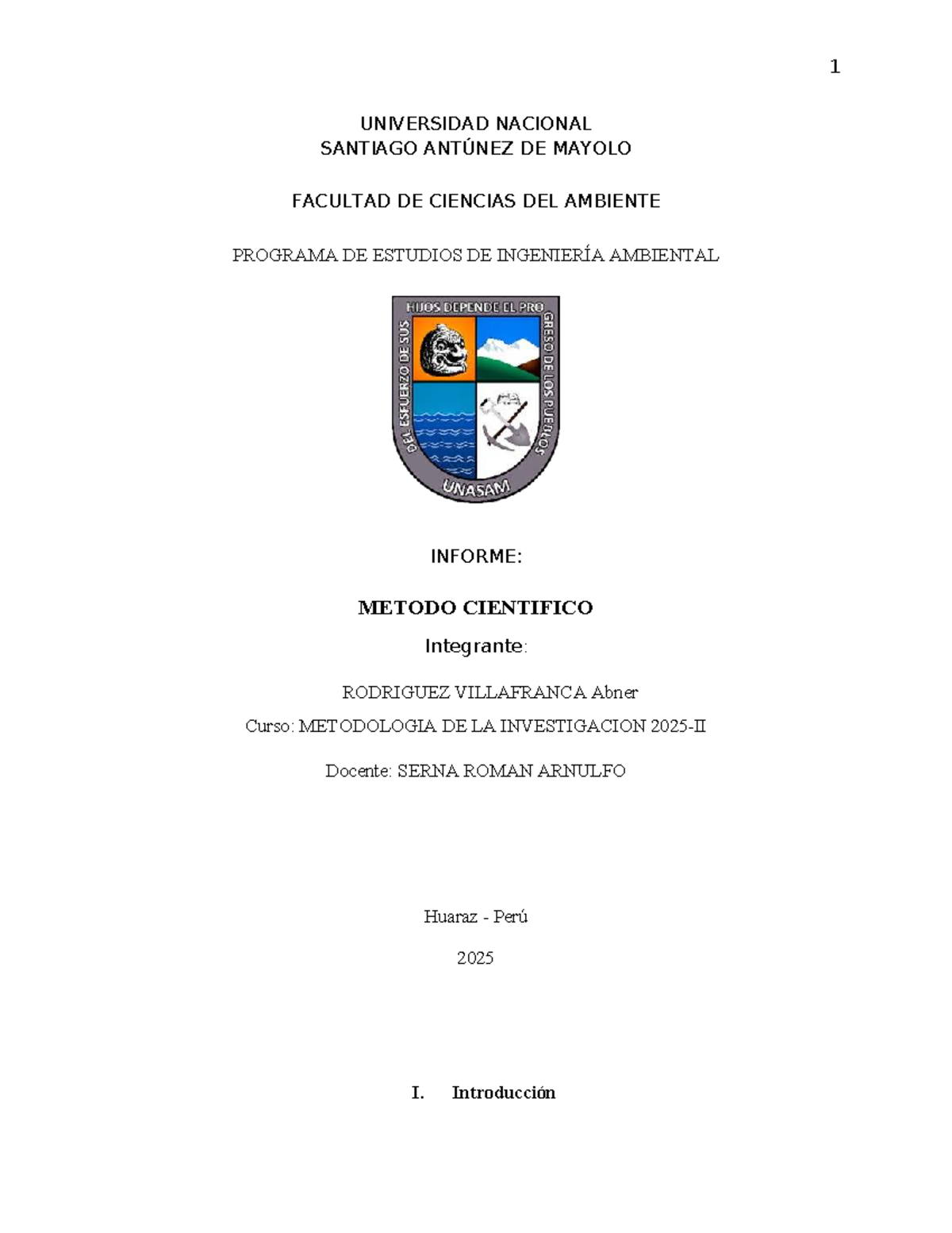 Informe sobre el Método Científico - Metodología de la Investigación 03 ...