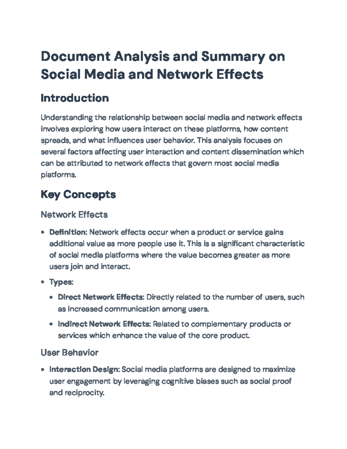 Analyzing Social Media: Network Effects and User Dynamics Summary ...