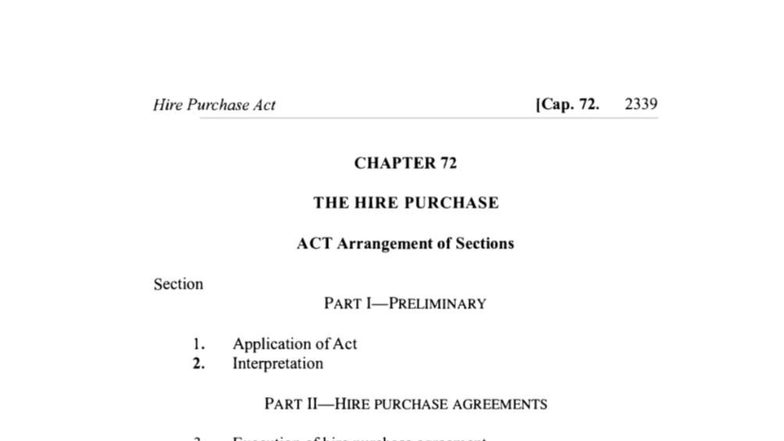 Hire Purchase Act 72: Comprehensive Overview and Key Provisions - Studocu