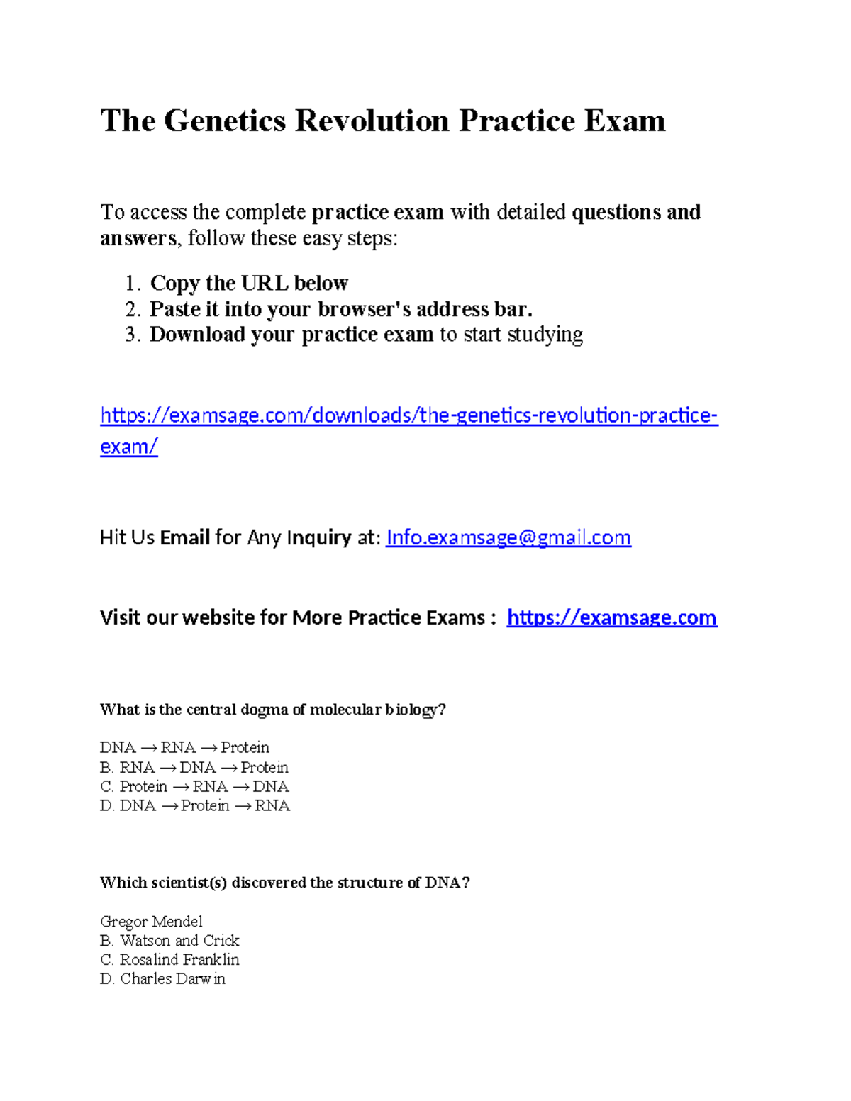 The Genetics Revolution Practice Exam - Copy the URL below 2. Paste it ...