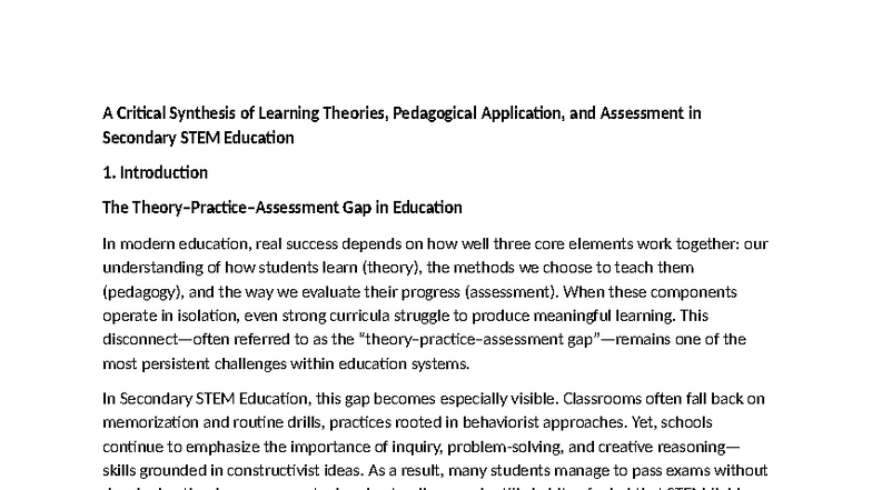 A Critical Synthesis of Learning Theories - Introduction The Theory ...