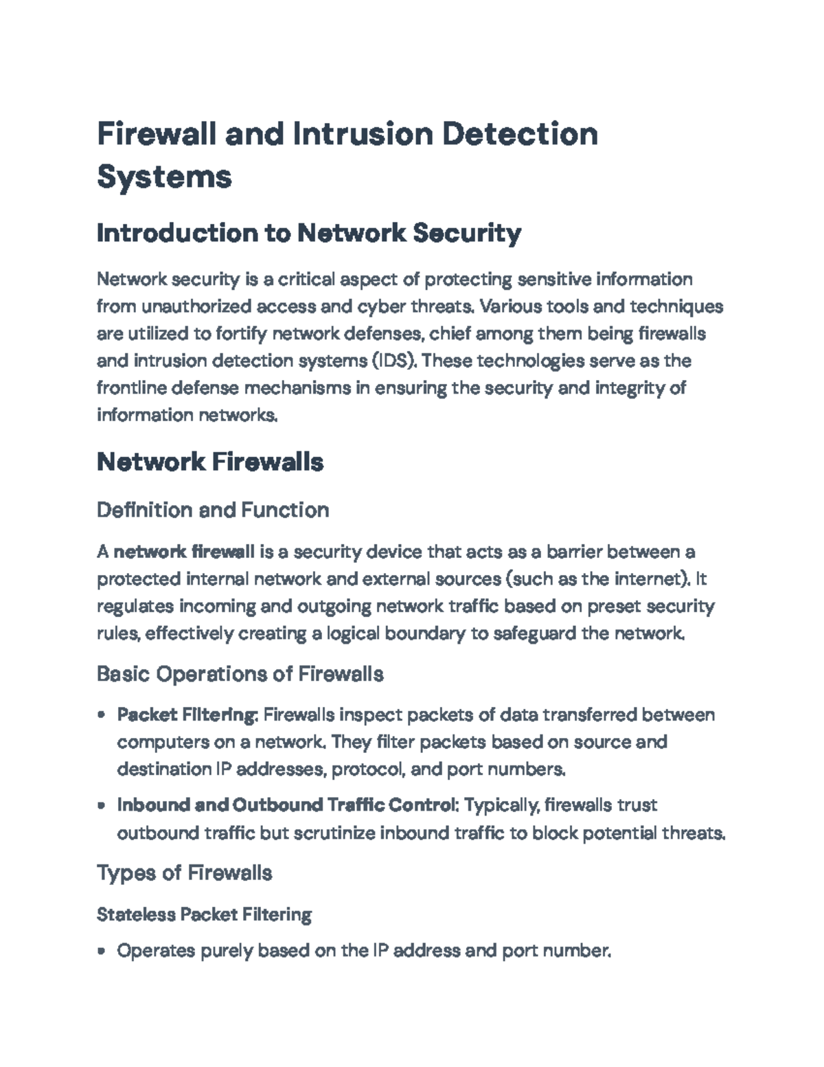 CS 4782 Final Exam Notes: Firewalls & Intrusion Detection Systems ...