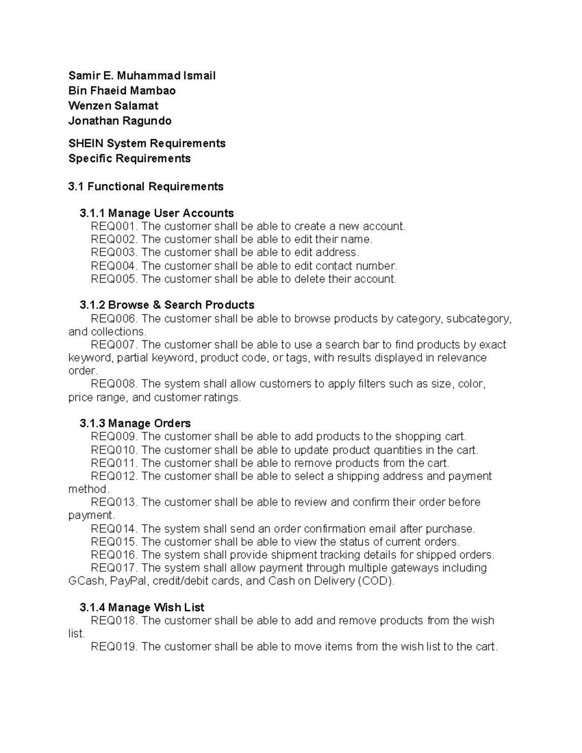 SHEIN System Requirements: Functional & Operational Specs - Studocu