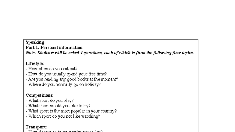 Speaking TA1: Personal Info & Talk Preparation Guide - Studocu