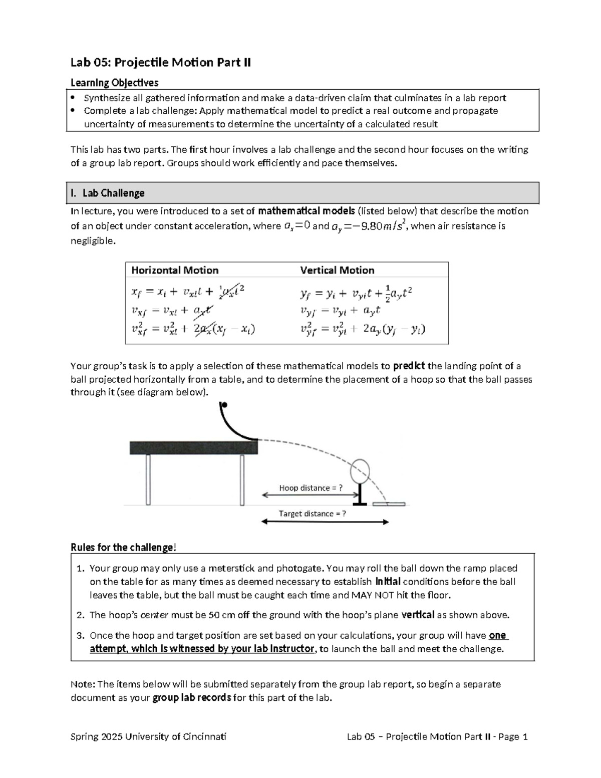 Lab 05: Projectile Motion Part II - Spring 2025 Lab Report Guidelines ...