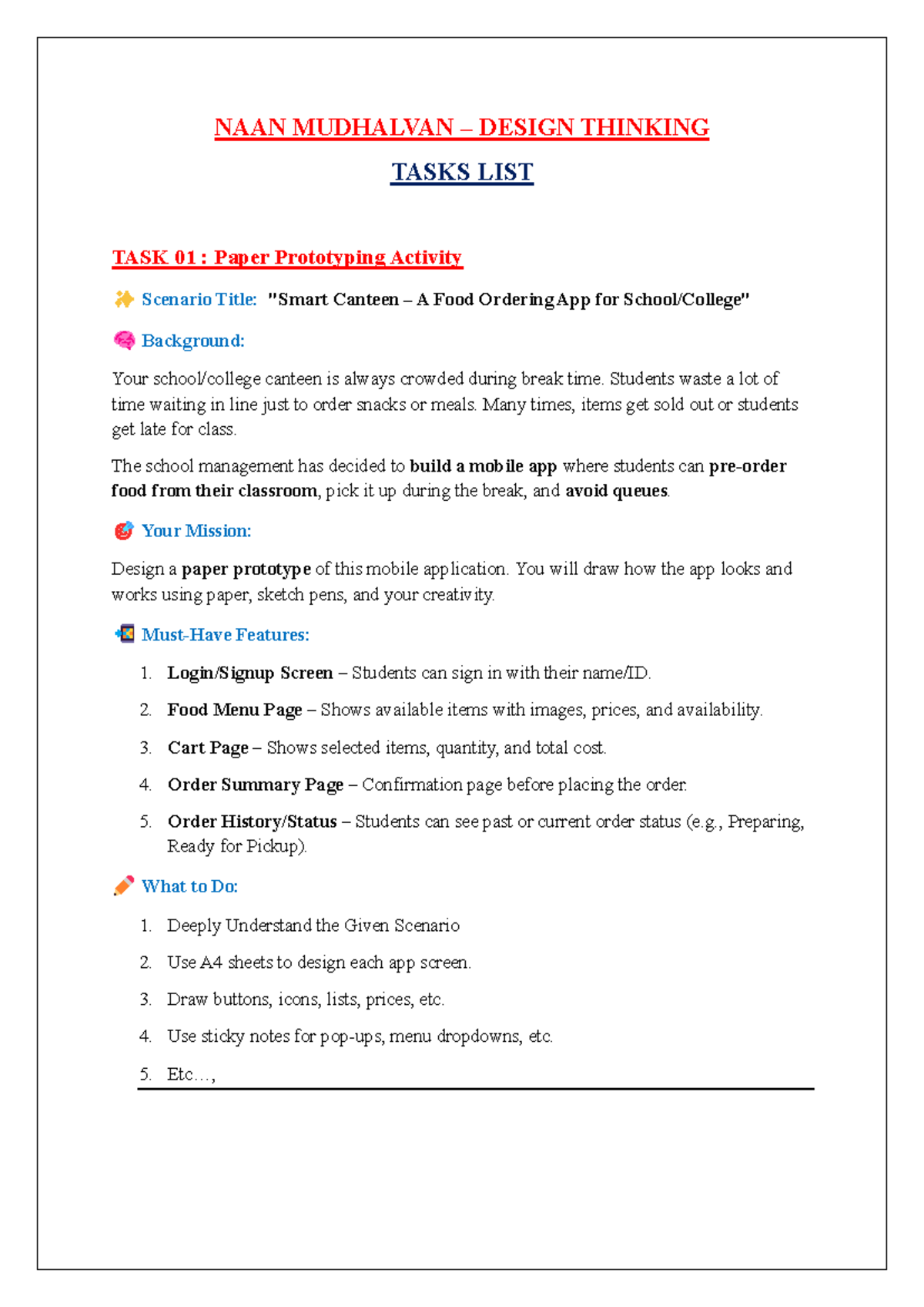 Design Thinking Tasks (MIND MAP & Paper Prototype) - NAAN MUDHALVAN ...