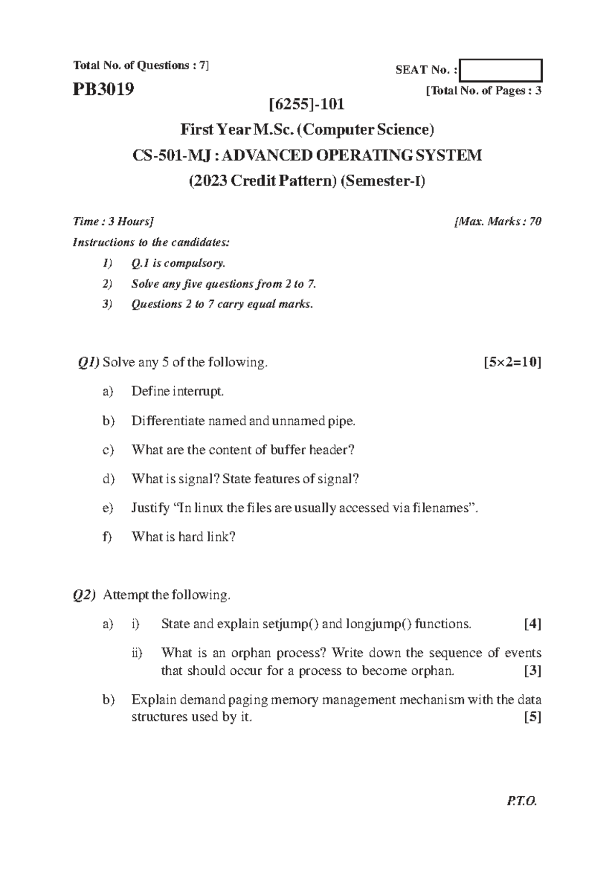M.Sc. (Computer Science) - Advanced Operating Systems Exam - Apr 2024 ...