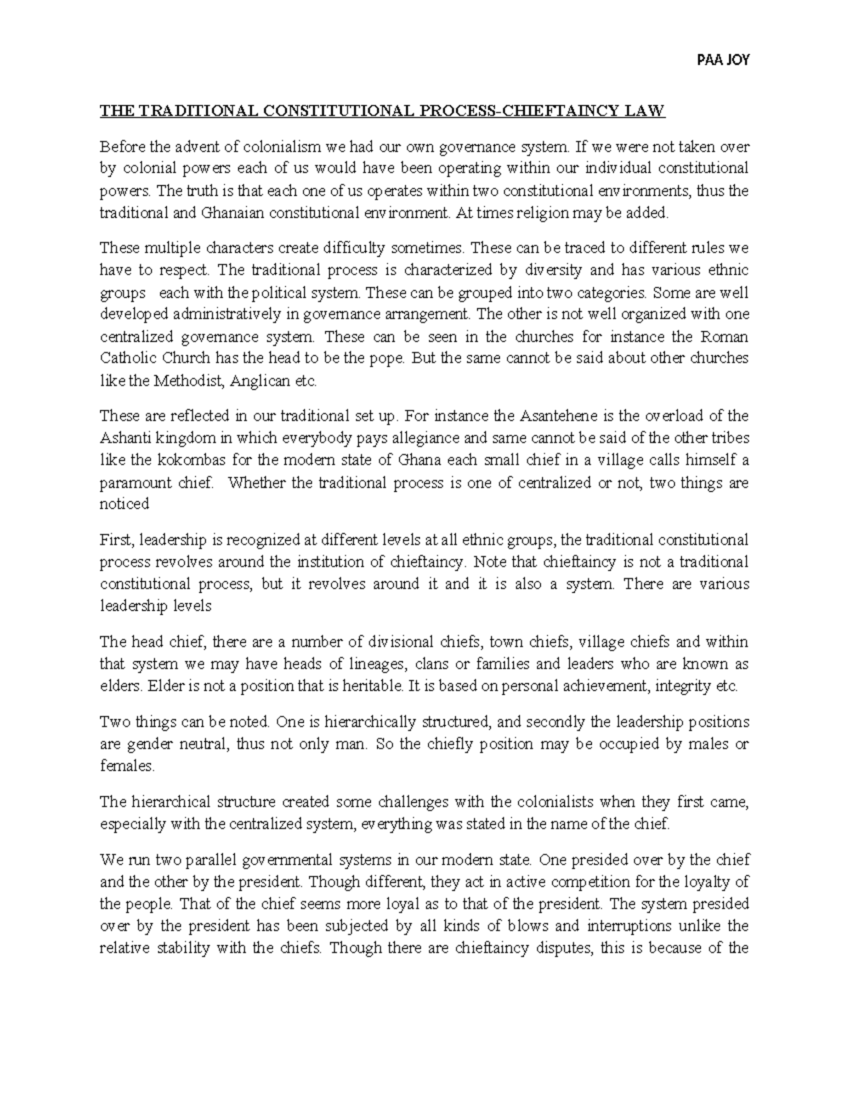Constitutional Law 100: Traditional Processes in Chieftaincy Matters ...