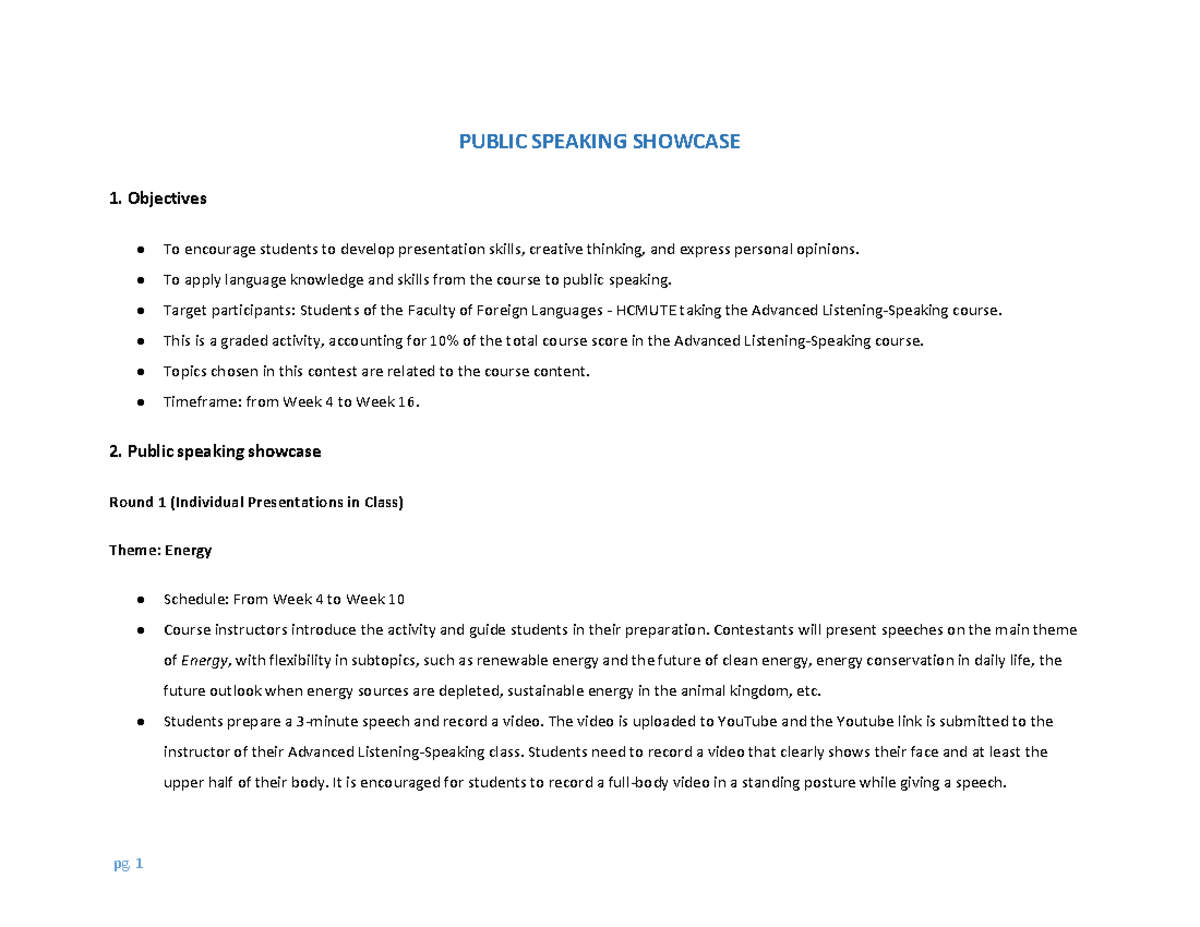 Advanced Public Speaking Showcase: Energy & Risk Themes - Studocu