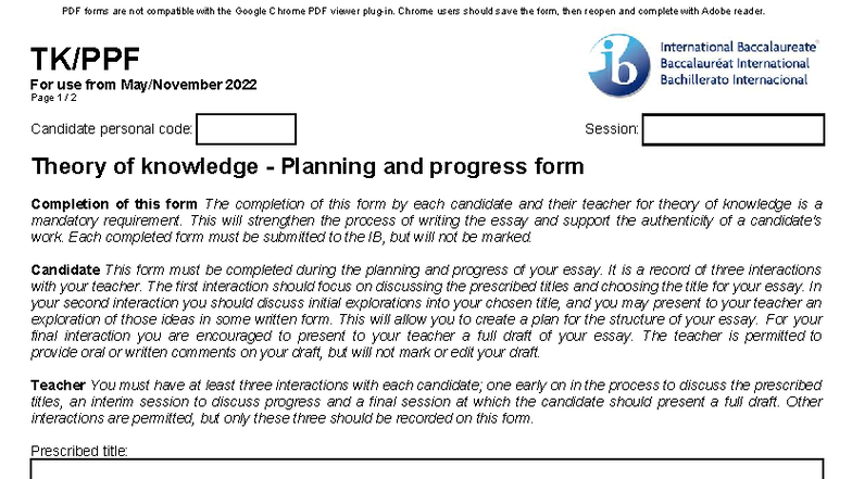 TOK Planning and Progress Form (2022) - Candidate Interaction Record ...