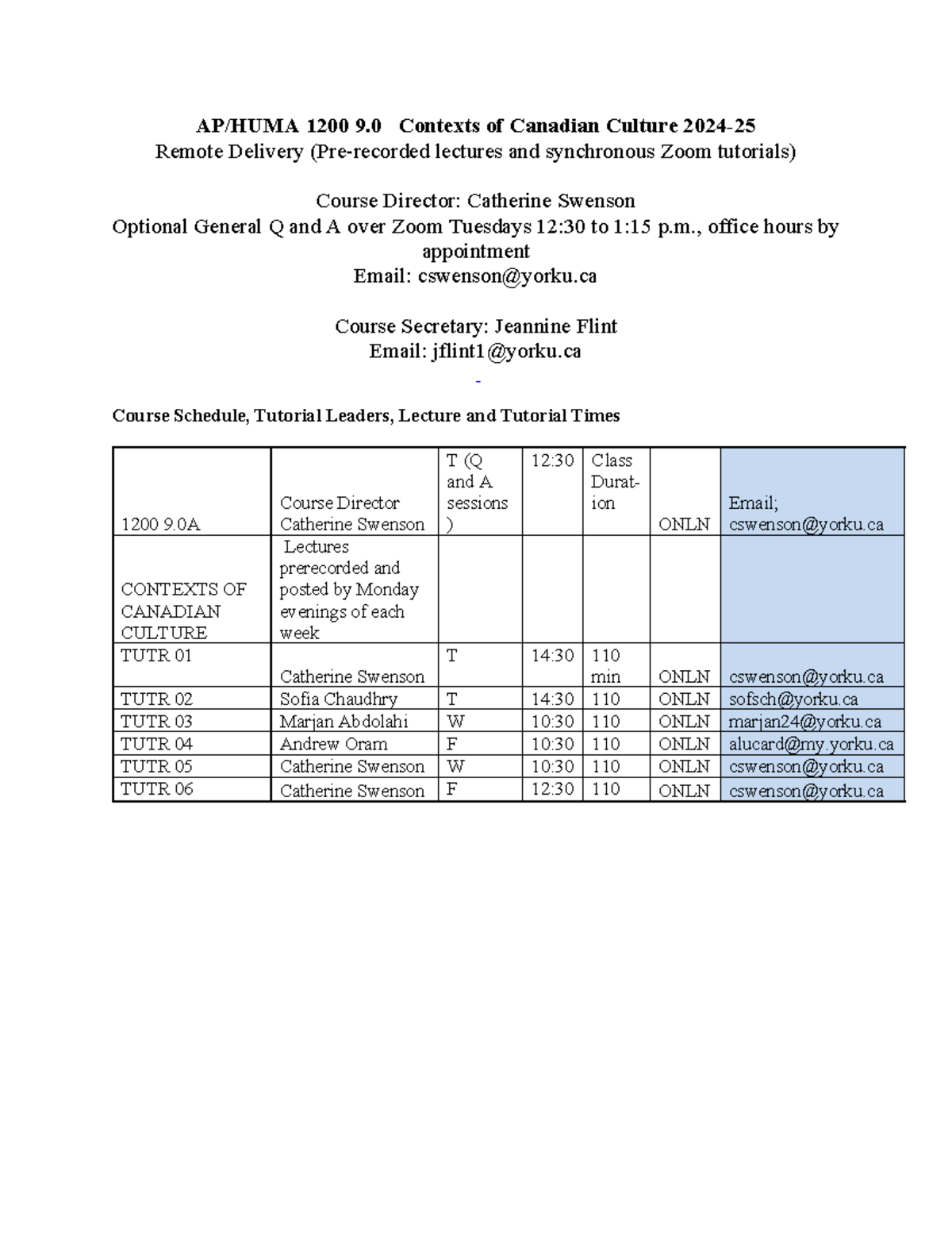 AP/HUMA 1200 9 Syllabus: Contexts of Canadian Culture (2024-25) - Studocu