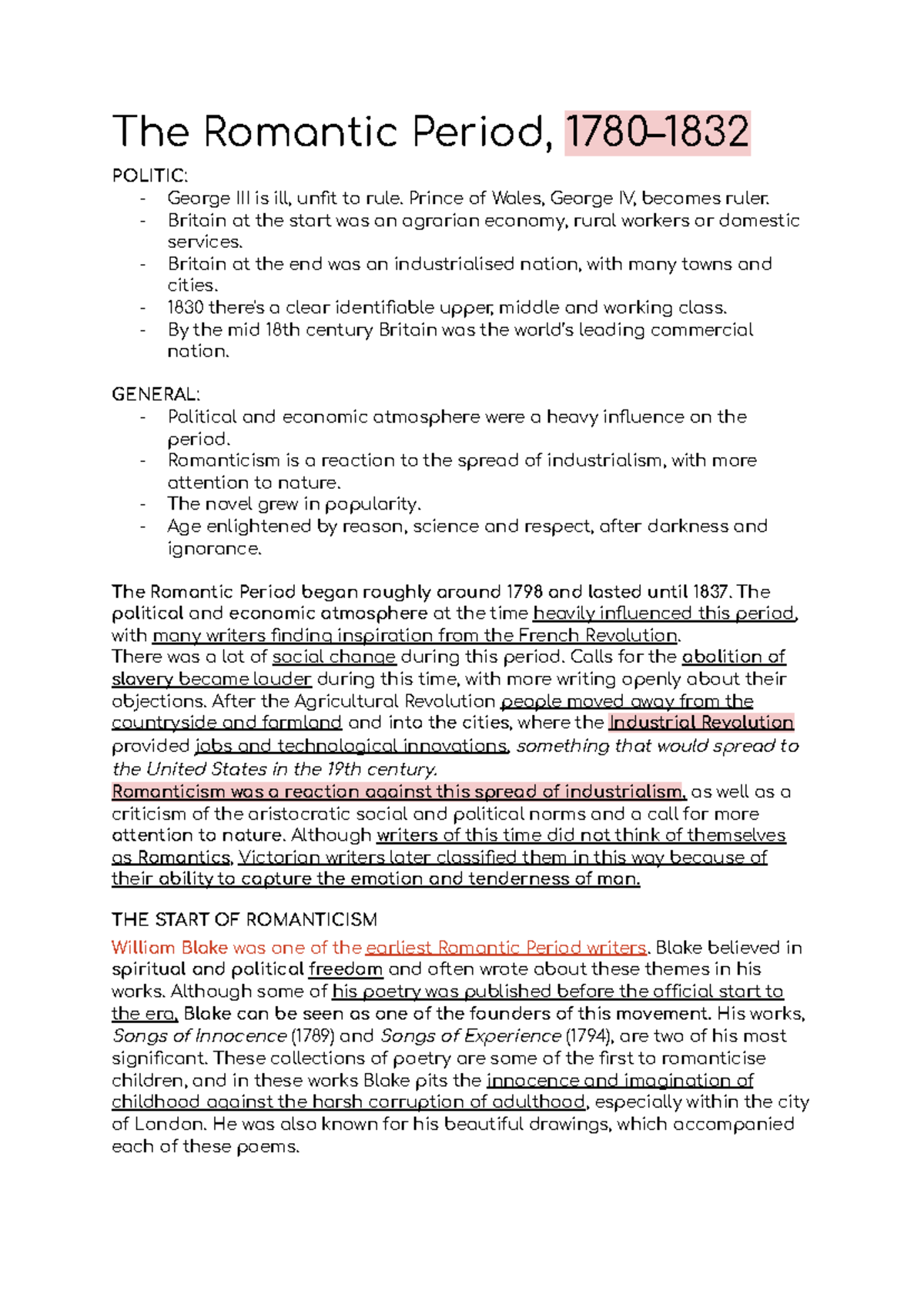 The Romantic Period: Political and Literary Transformations, ENGL 101 ...