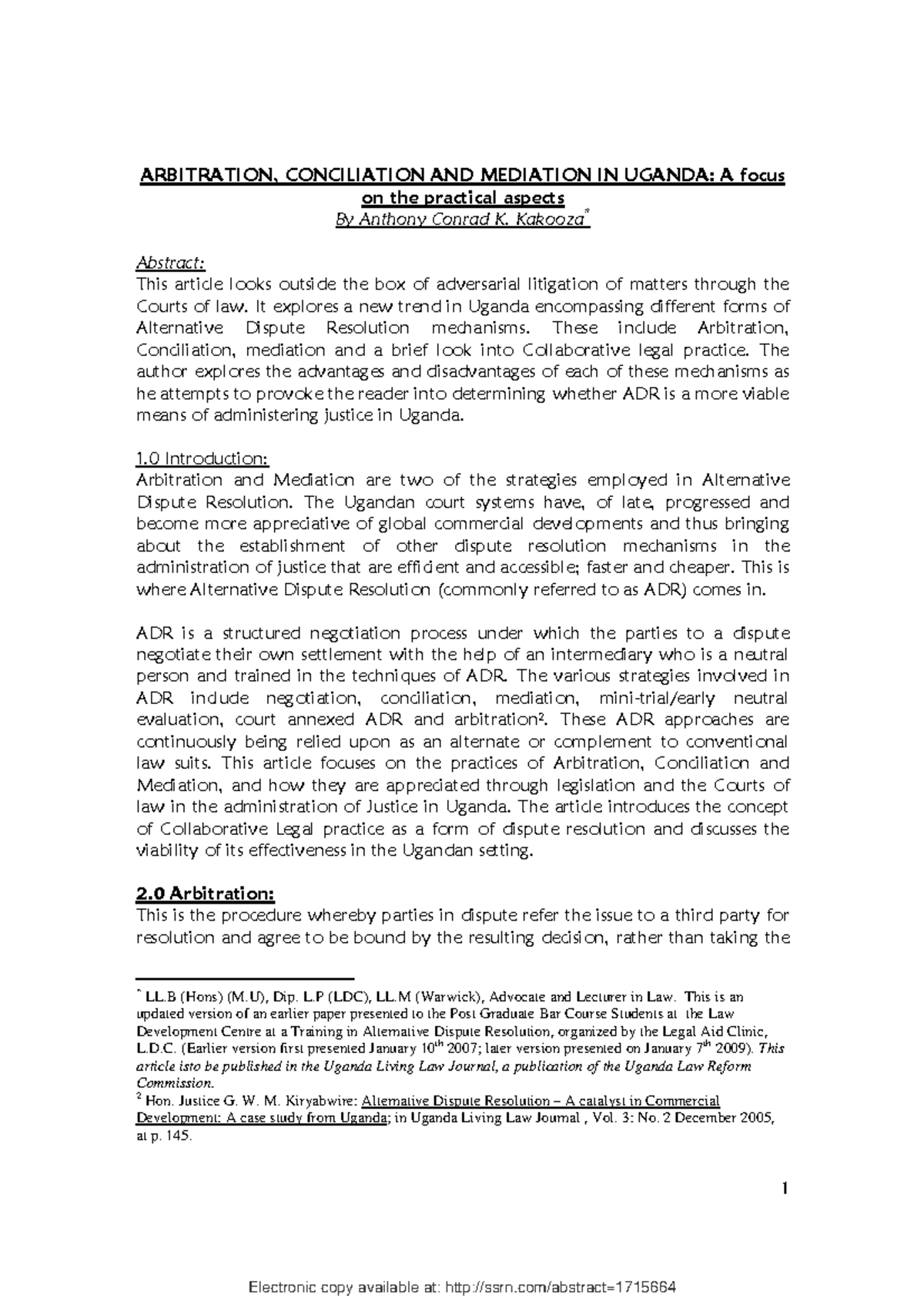 ADR in Uganda: Exploring Arbitration, Conciliation, and Mediation - Studocu