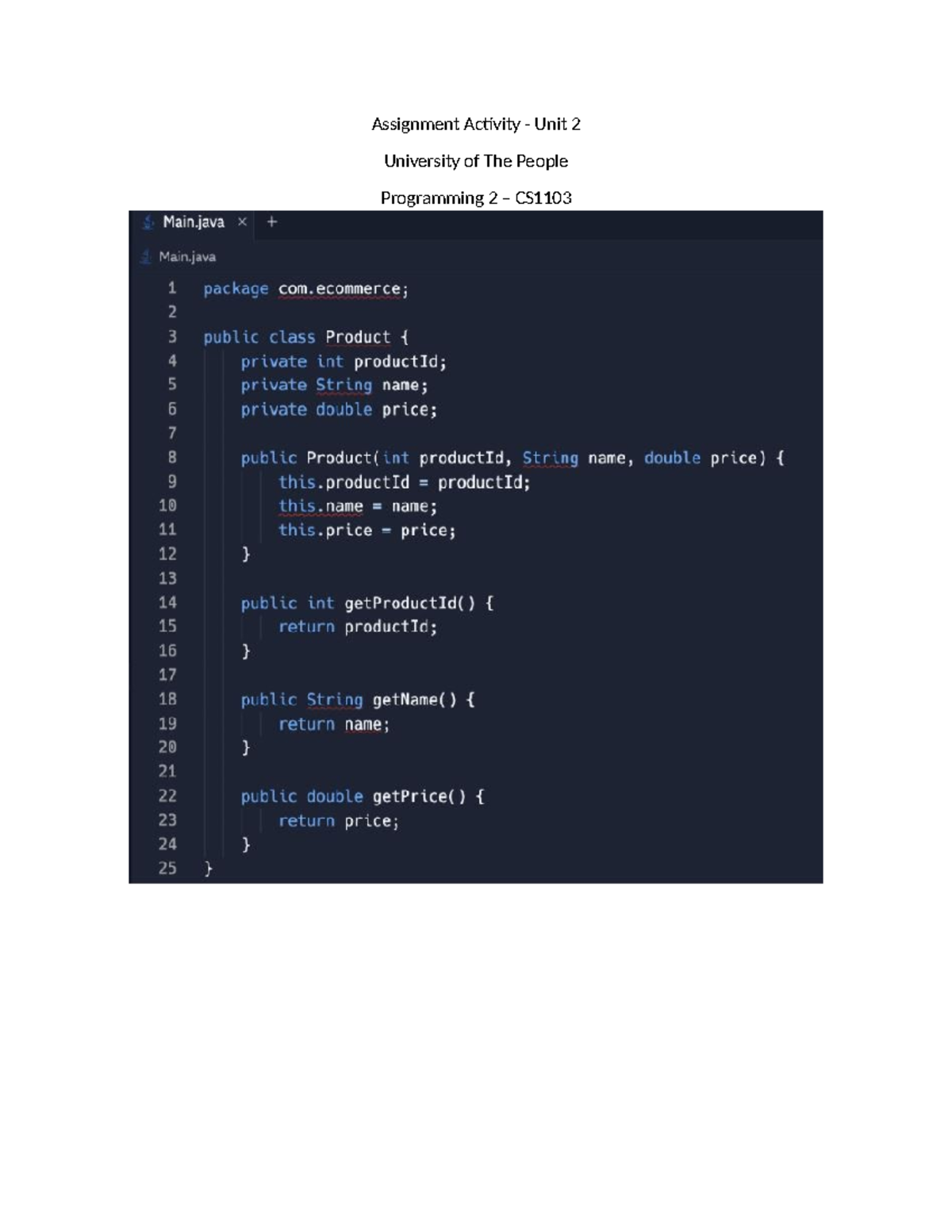 Assignment Activity Unit 2 - CS 1103 - Assignment Activity - Unit 2 ...