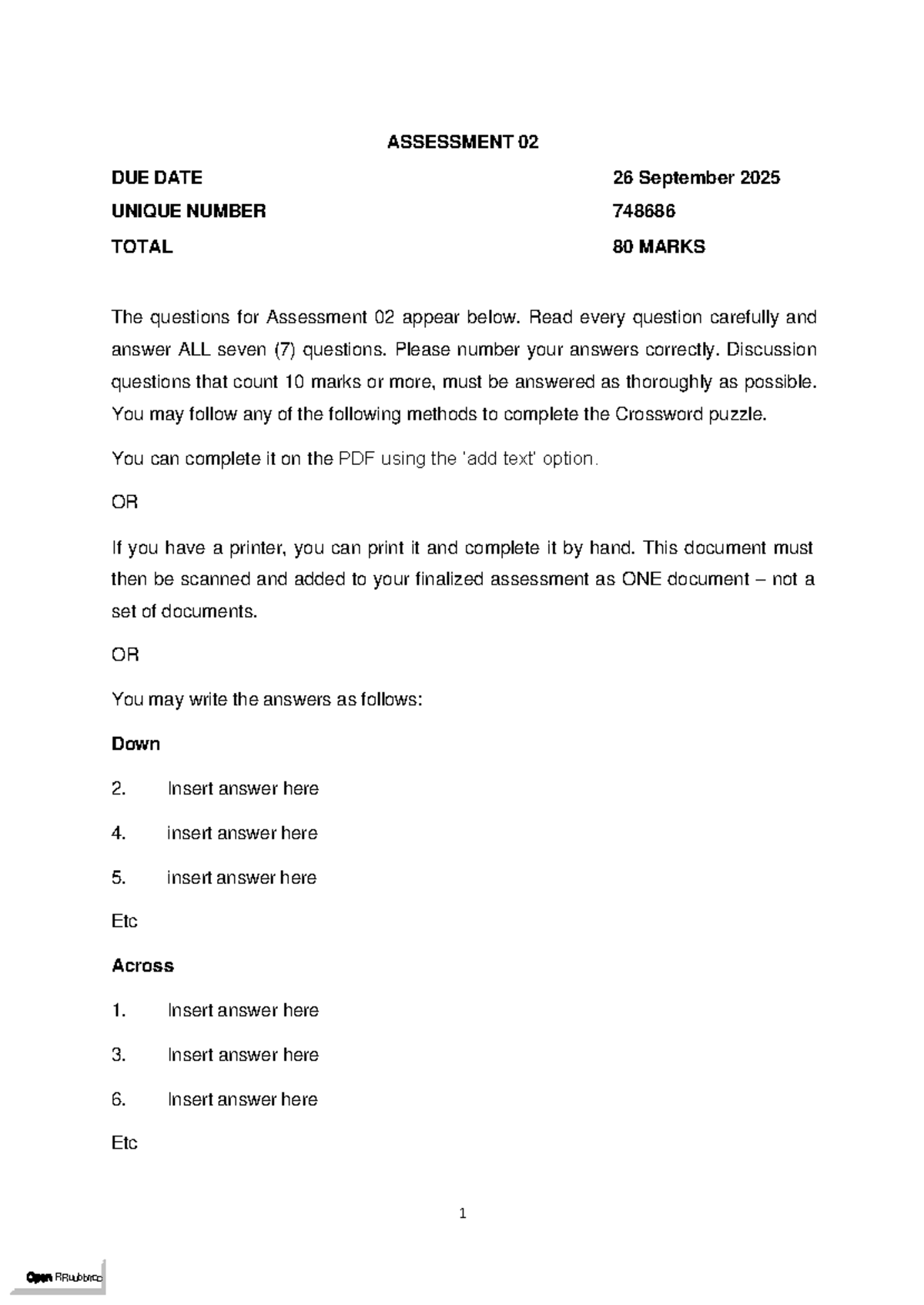 FOR2607 Assignment 02: Assessment Questions & Guidelines S2 2025 - Studocu